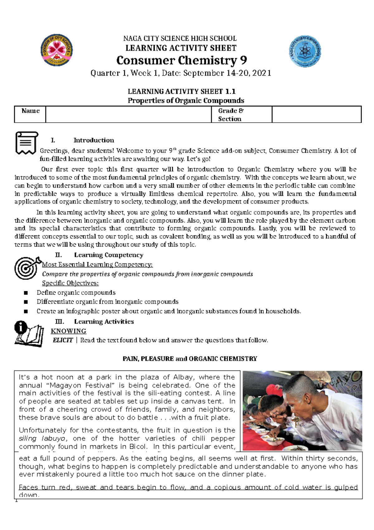 Cons Chem LAS 1 Intro to Organic Chemistry - WMSU - Studocu
