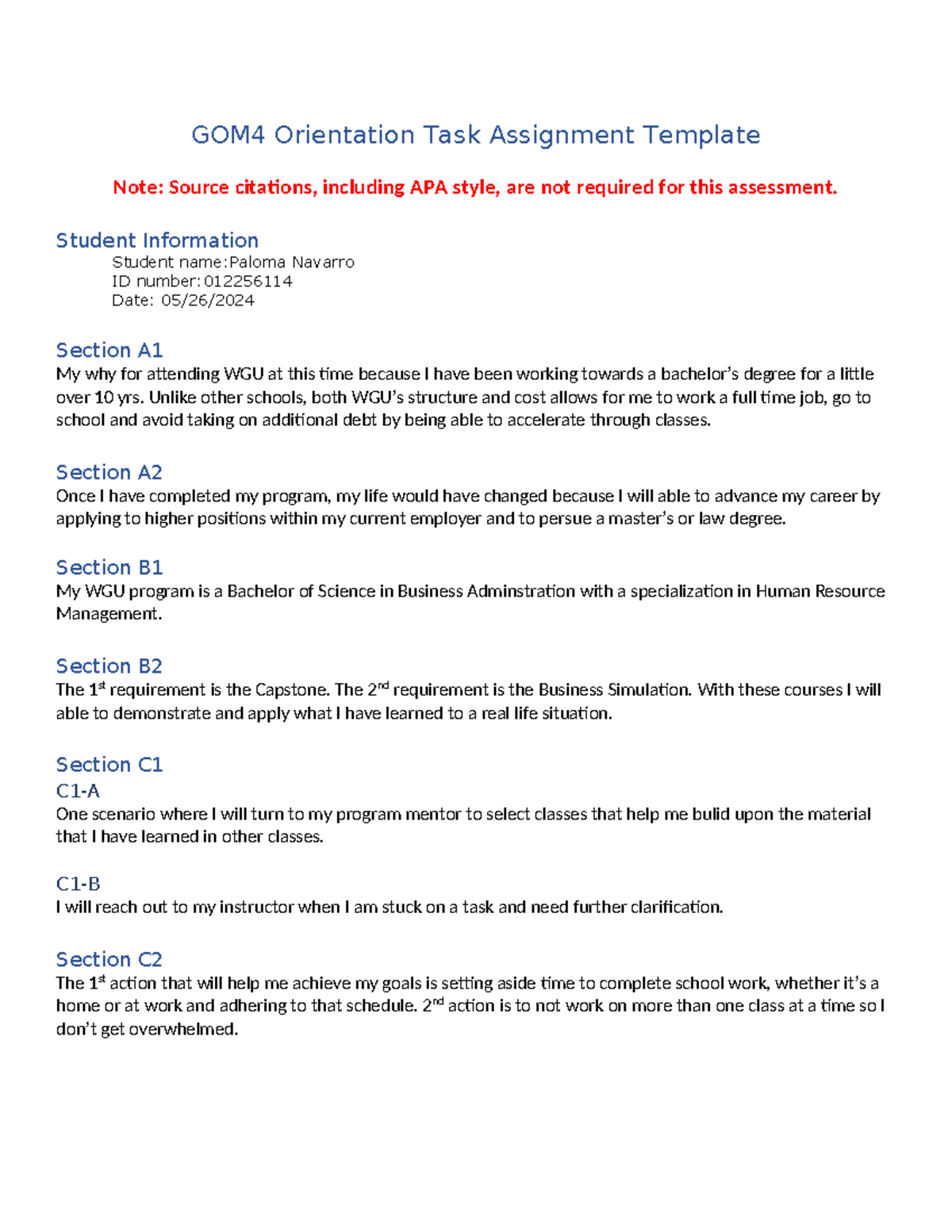 Orientation Task Template 1 Gom4 Orientation Task Assignment Template Note Source Citations