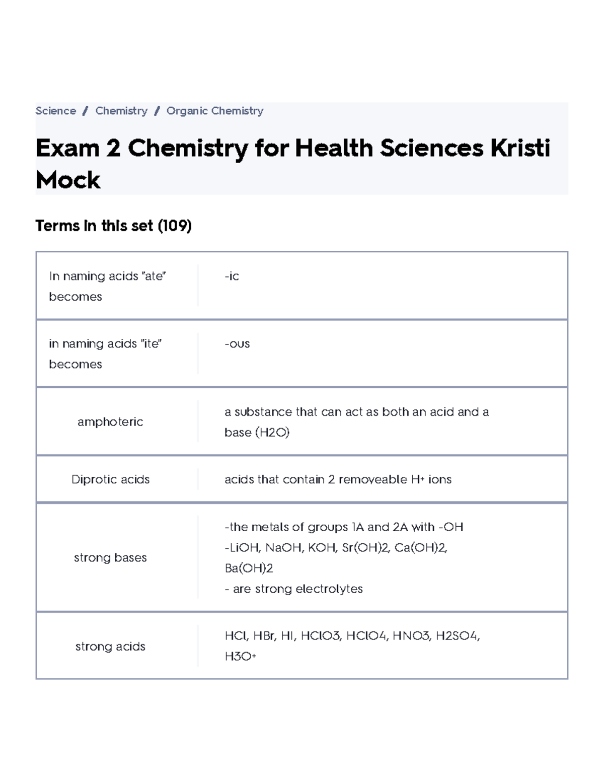 Exam 2 Chemistry for Health Sciences Kristi Mock Flashcards Quizlet ...