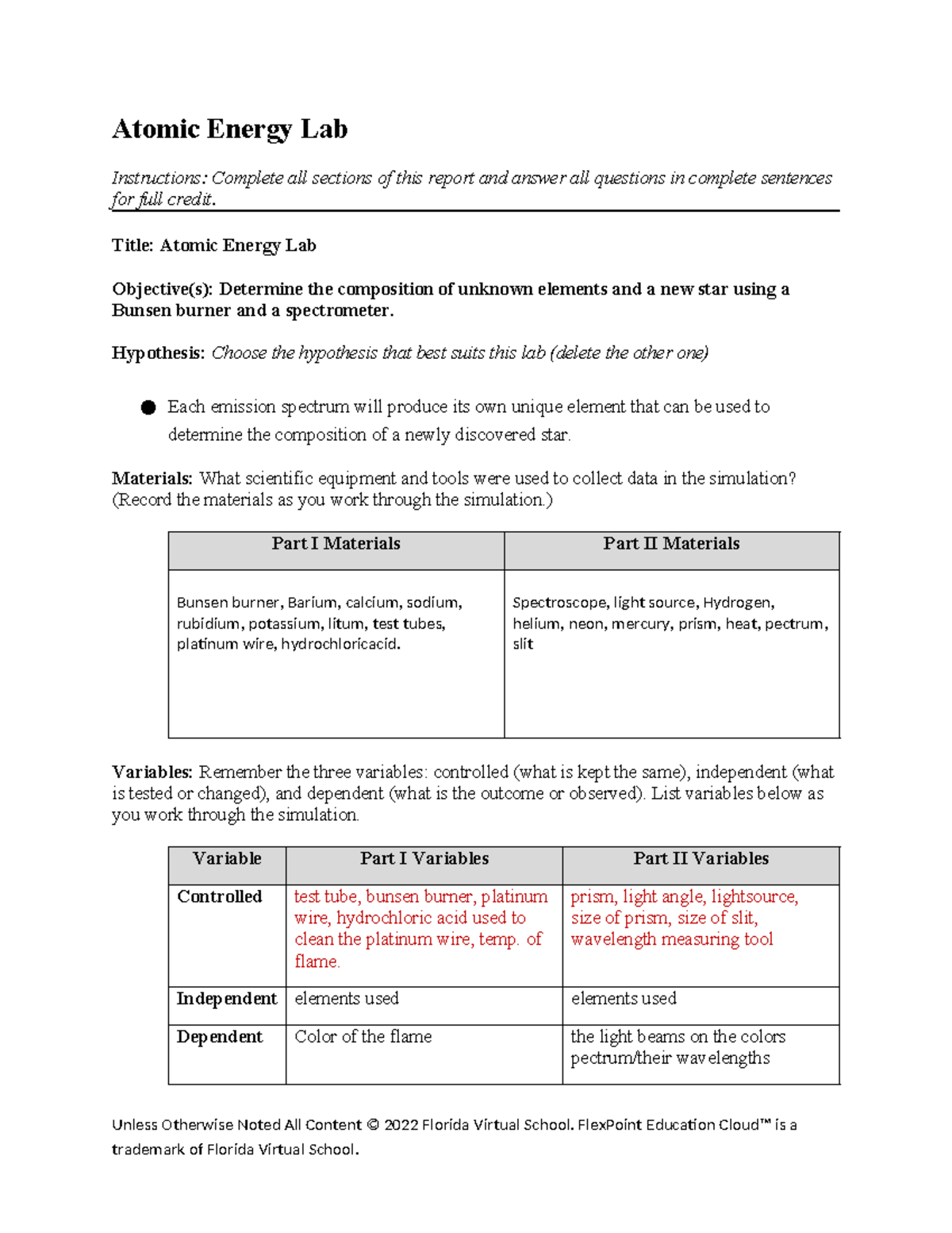 Atomic energy lab - answer key - Atomic Energy Lab Instructions ...