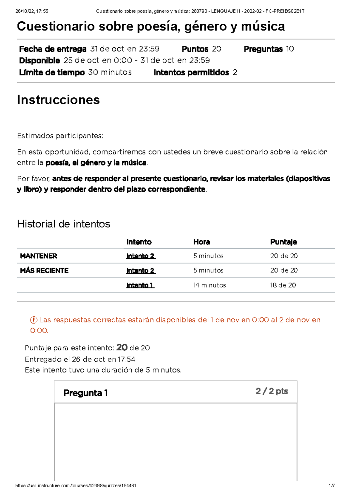 Cuestionario sobre poesía, género y música Lenguaje II - 2022-02 ...