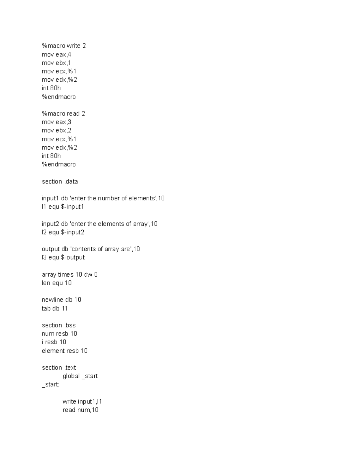 Mpmc8 - notes - %macro write 2 mov eax, mov ebx, mov ecx,% mov edx ...