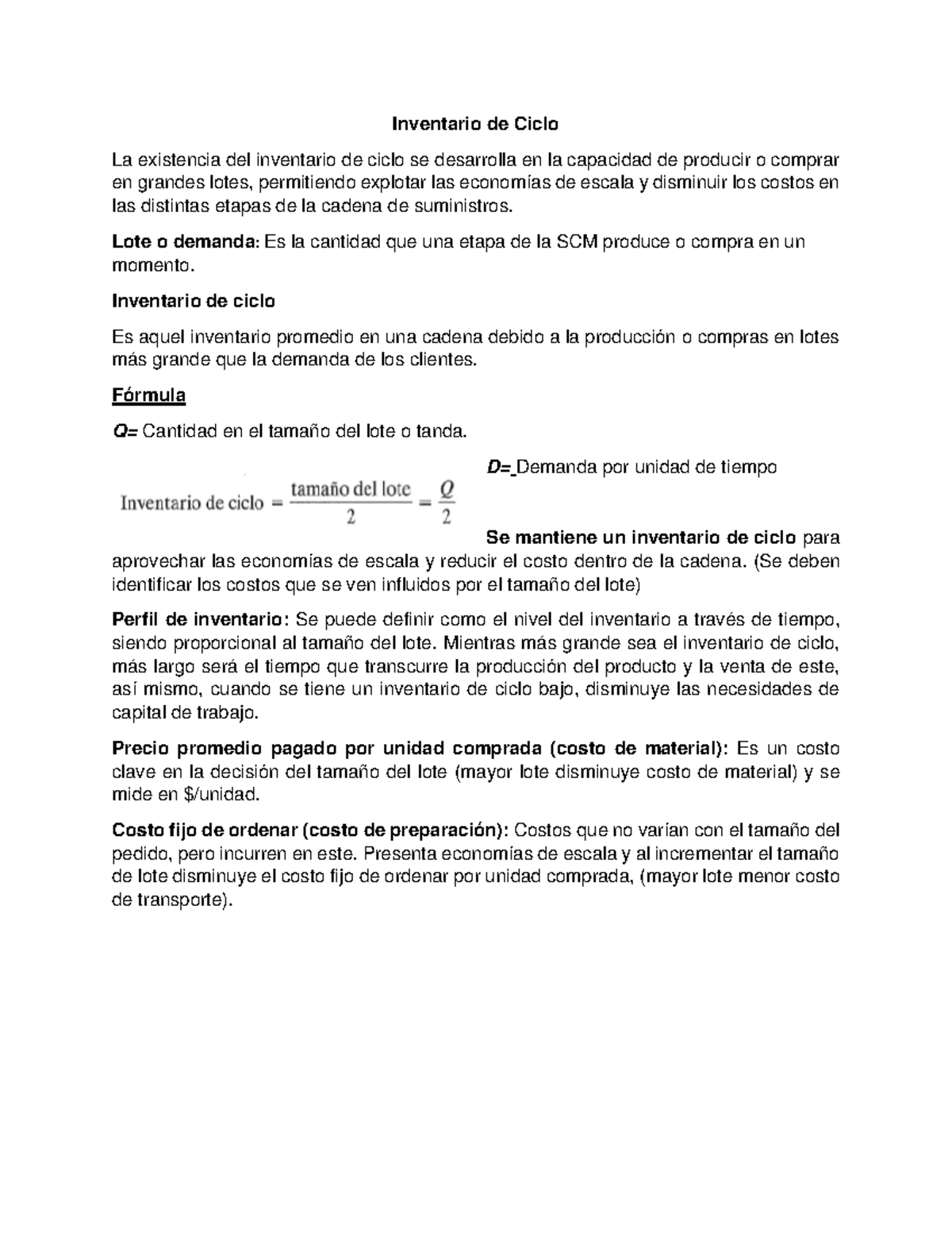Inventario de ciclo - Lote o demanda: Es la cantidad que una etapa de ...
