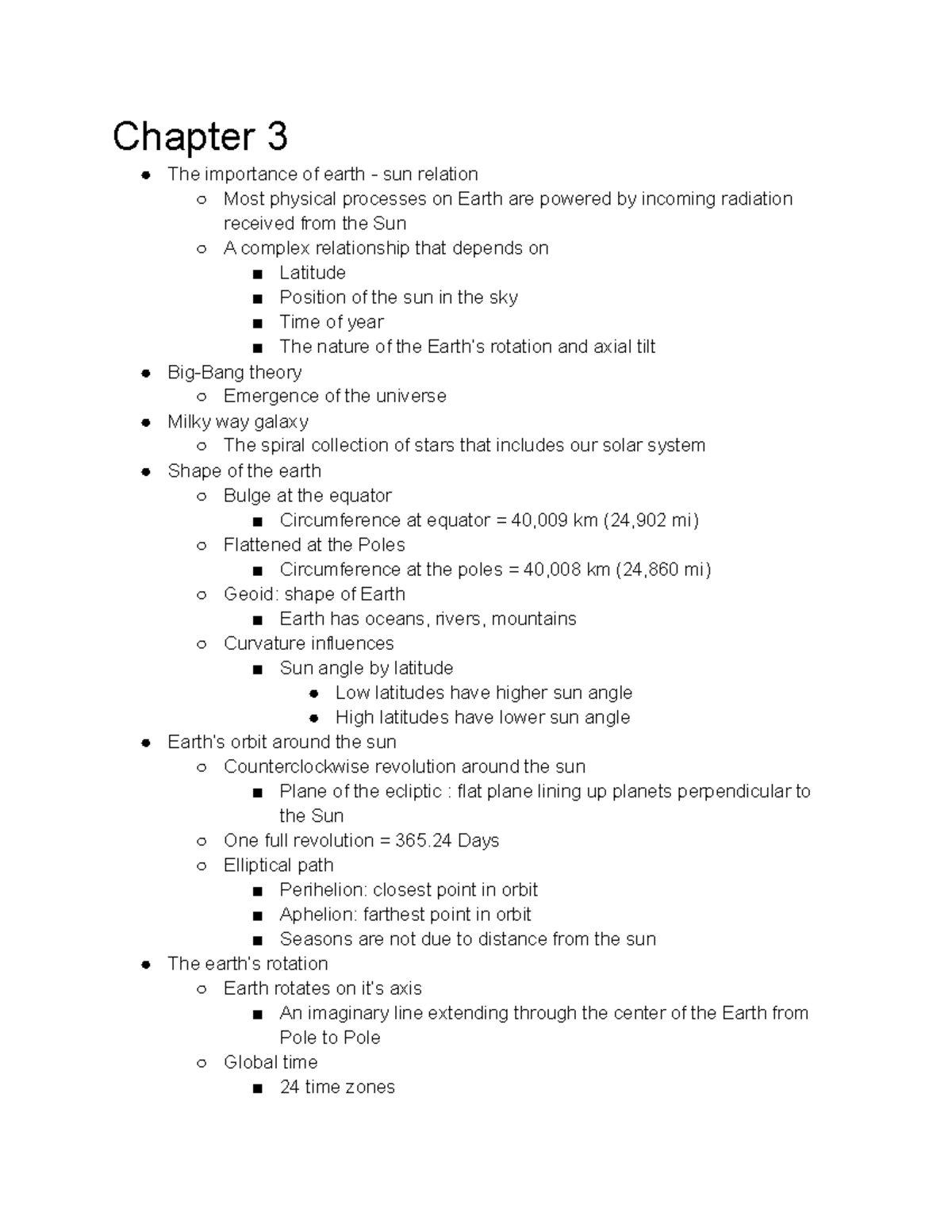 Chapter 3 - Chapter 3 The importance of earth - sun relation Most ...