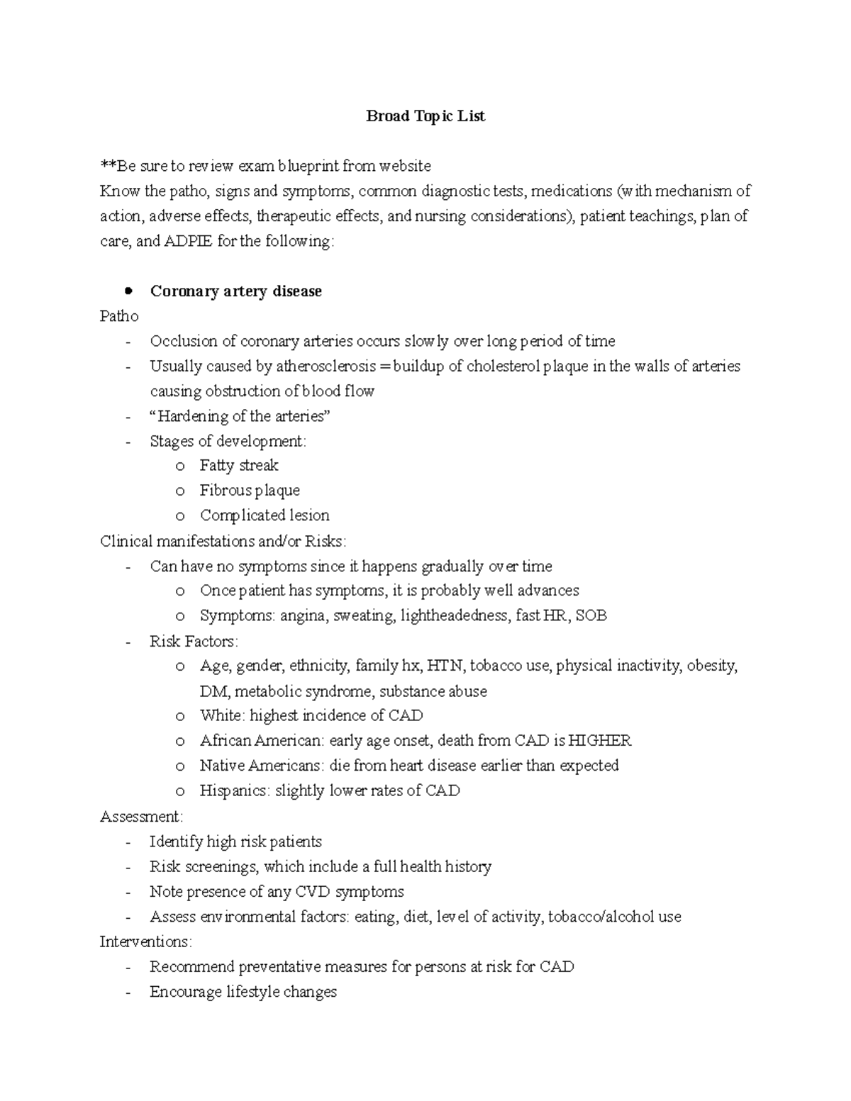 Broad Topic List Exam 2 - Broad Topic List **Be sure to review exam ...