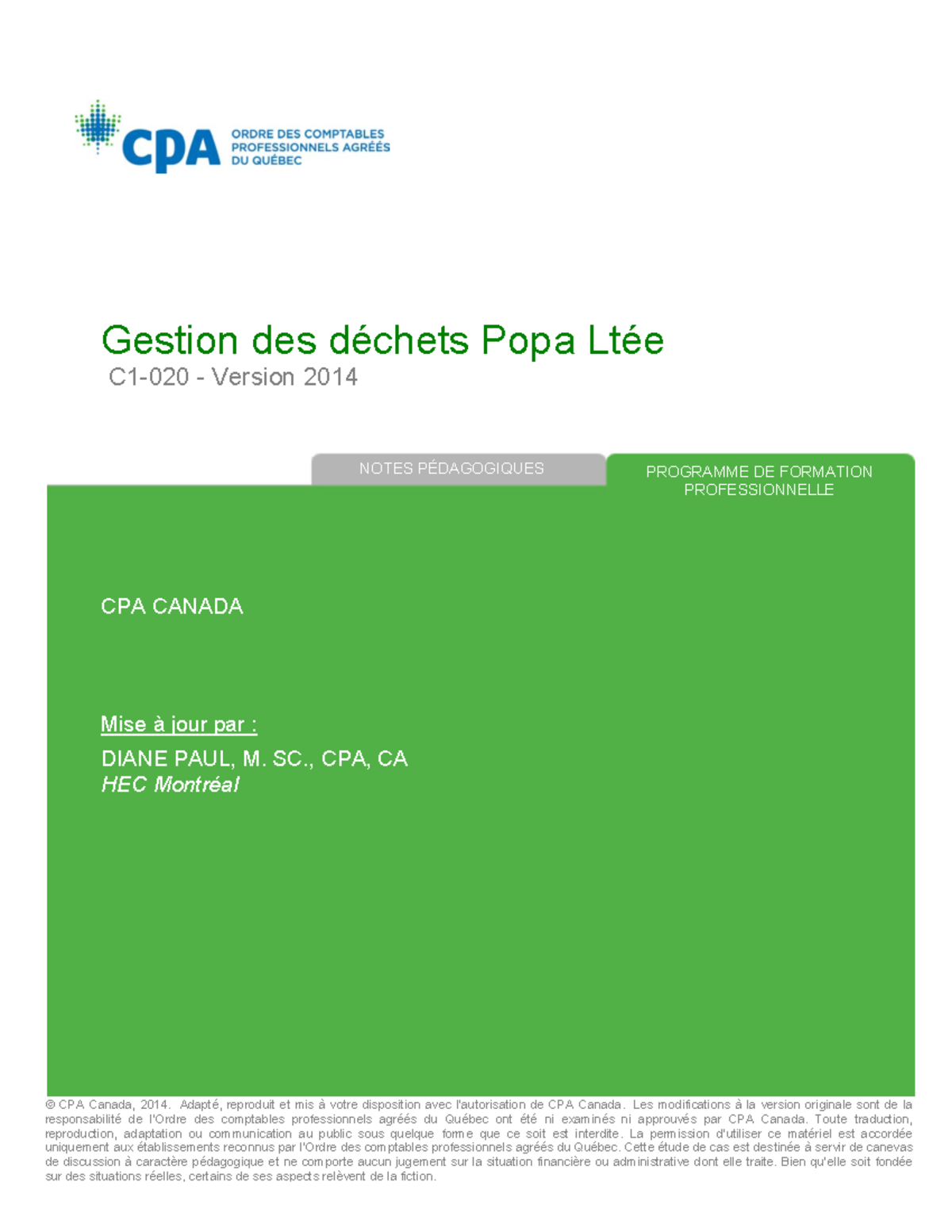 Gestion des déchets Popa ltée - NOTES PÉDAGOGIQUES PROGRAMME DE ...