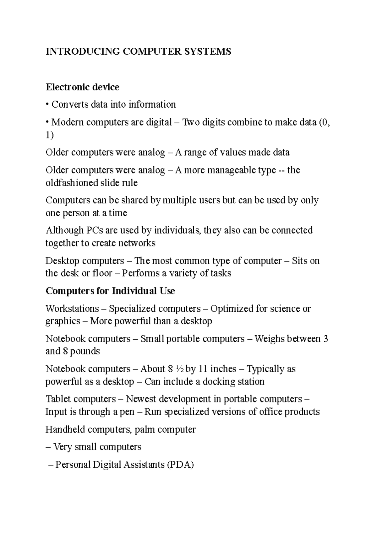 Introducing Computer Systems - INTRODUCING COMPUTER SYSTEMS Electronic ...