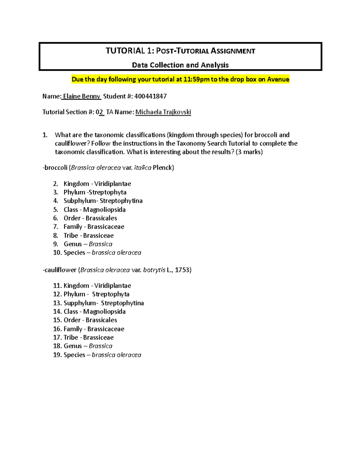 Tutorial 1 Data Collection And Analysis Assignment F22 Tutorial 1 Post Tutorialassignment