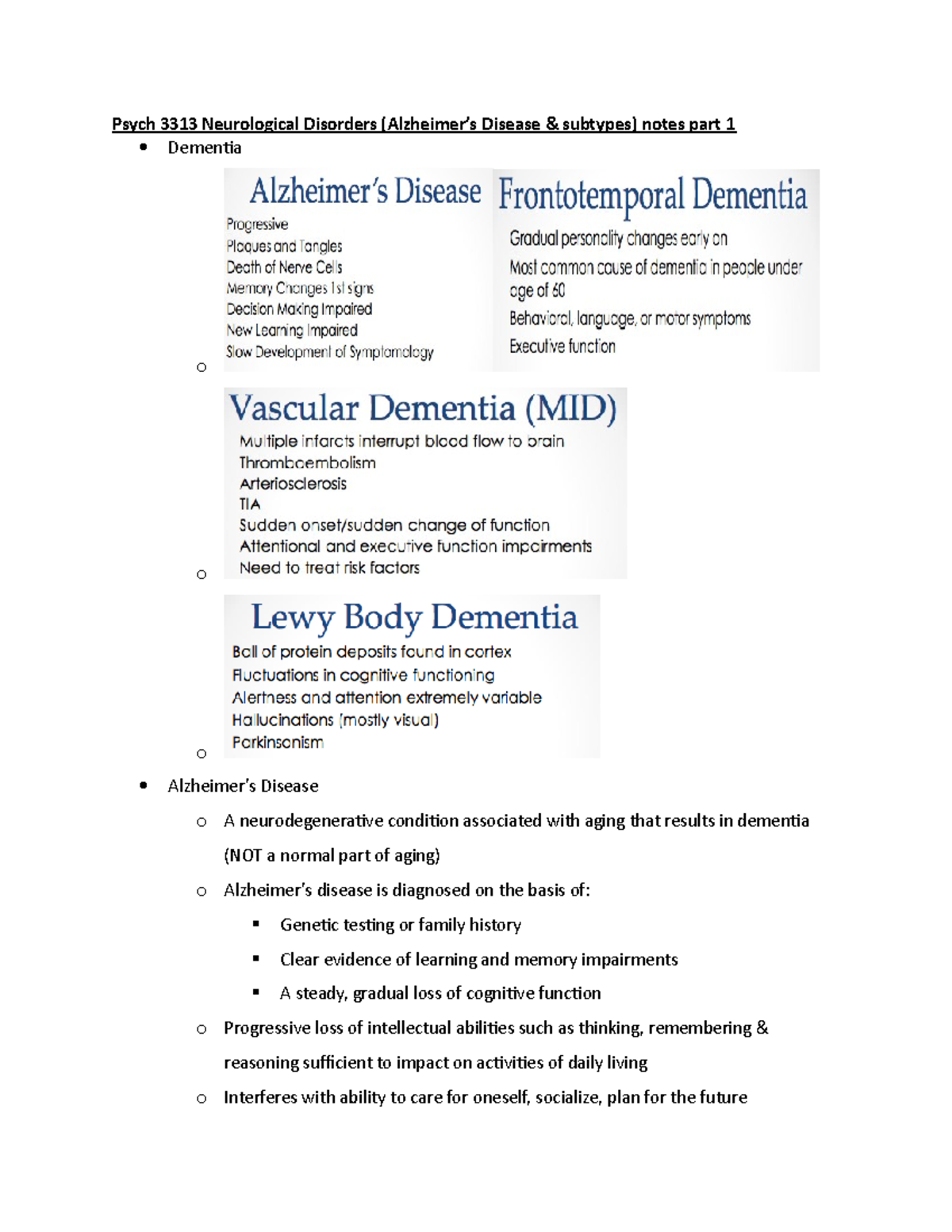 Psych 3313 Neurological Disorders(alzheimers) part 1 - Psych 3313 ...