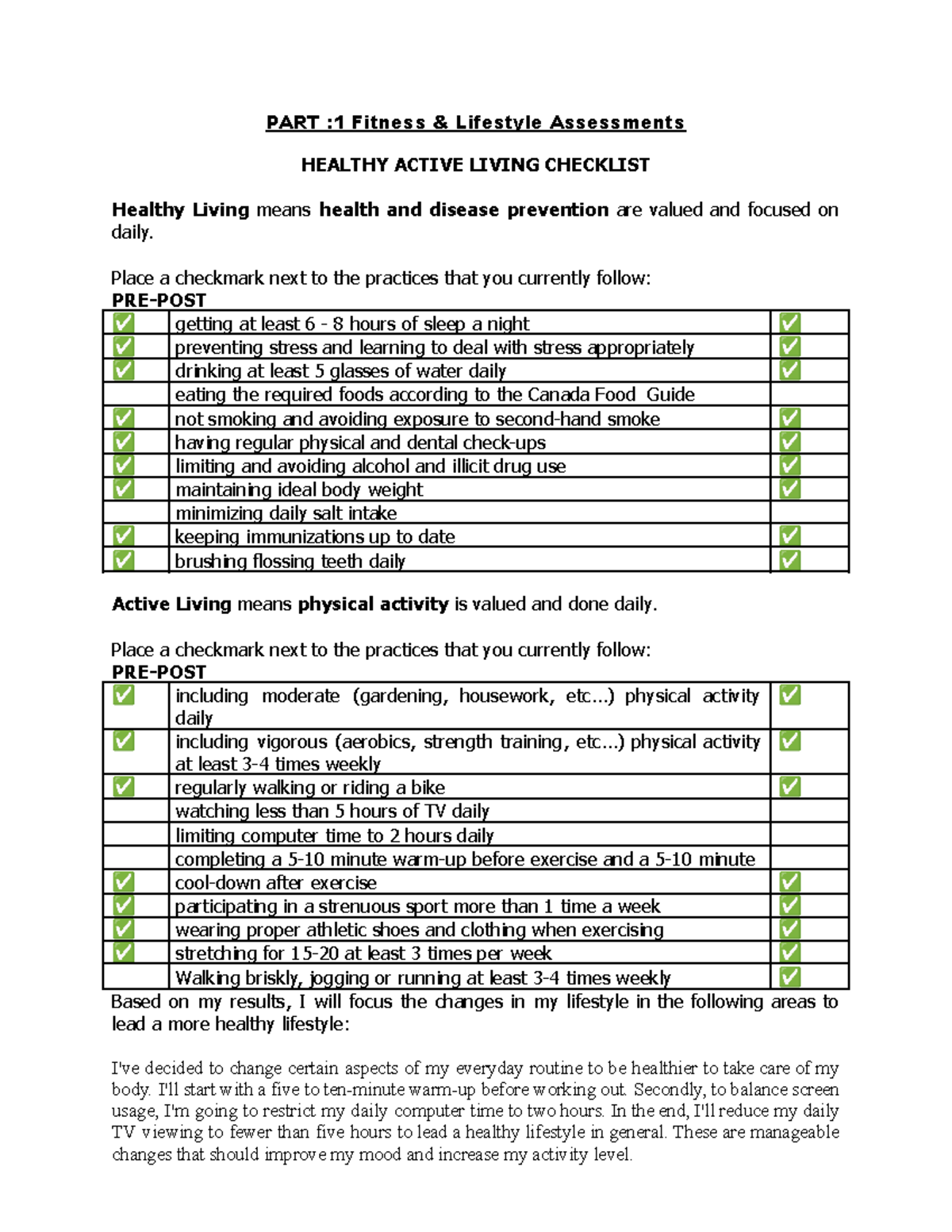 Copy of PAF3O-CPT Final 1-Part A-Healthy Active Living Checklist - PART ...