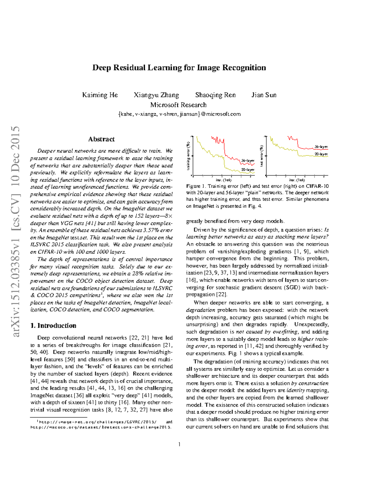 1512 - Deep Residual Learning for Image Recognition Kaiming He Xiangyu ...