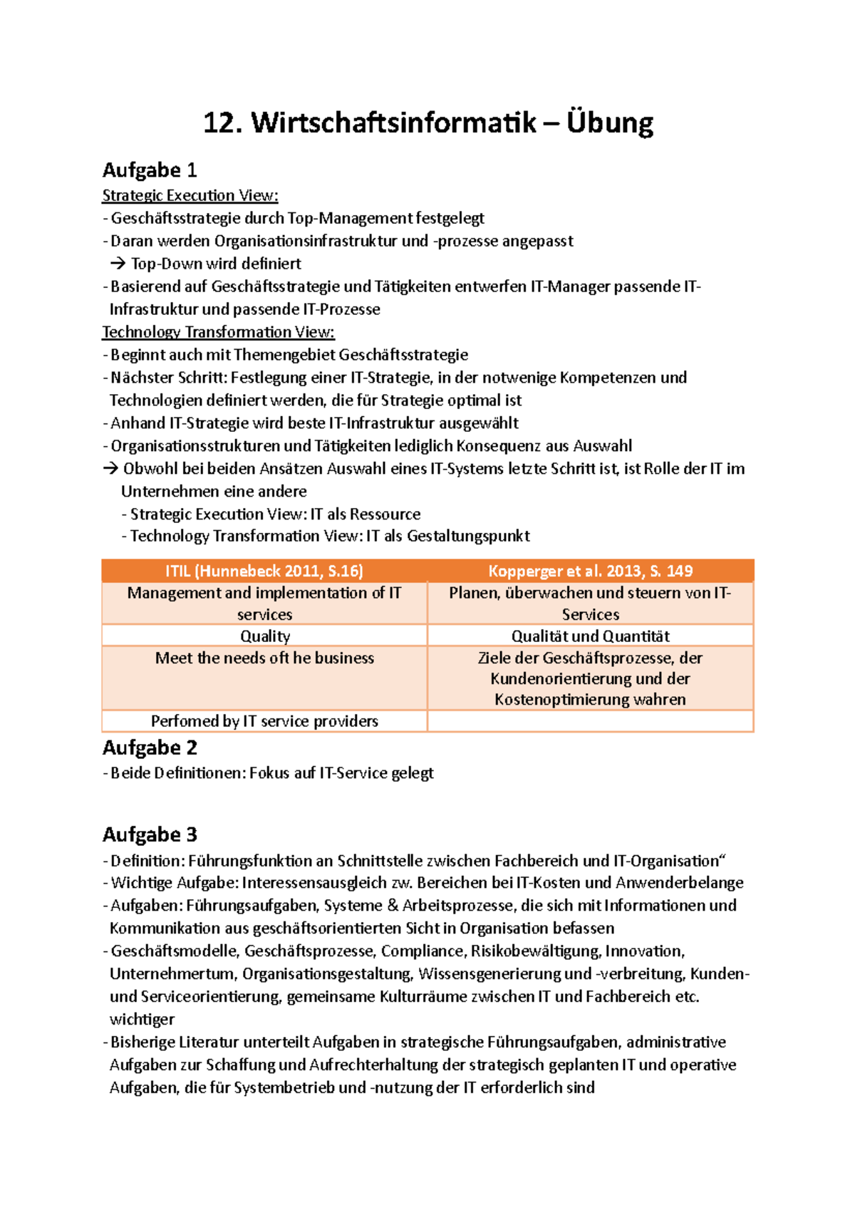 12. Übungsblatt Lösungen - 12. Wirtschaftsinformatik – Übung Aufgabe 1 ...