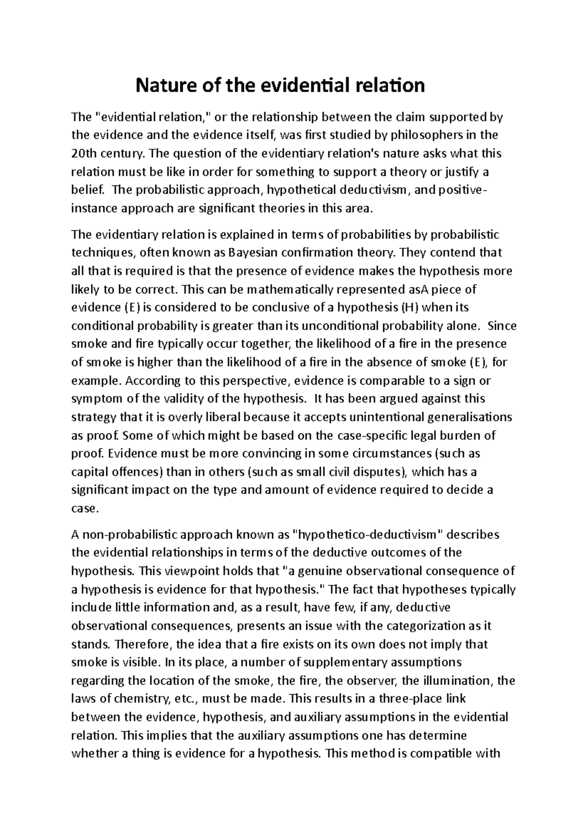 Nature of the evidential relation - The question of the evidentiary ...