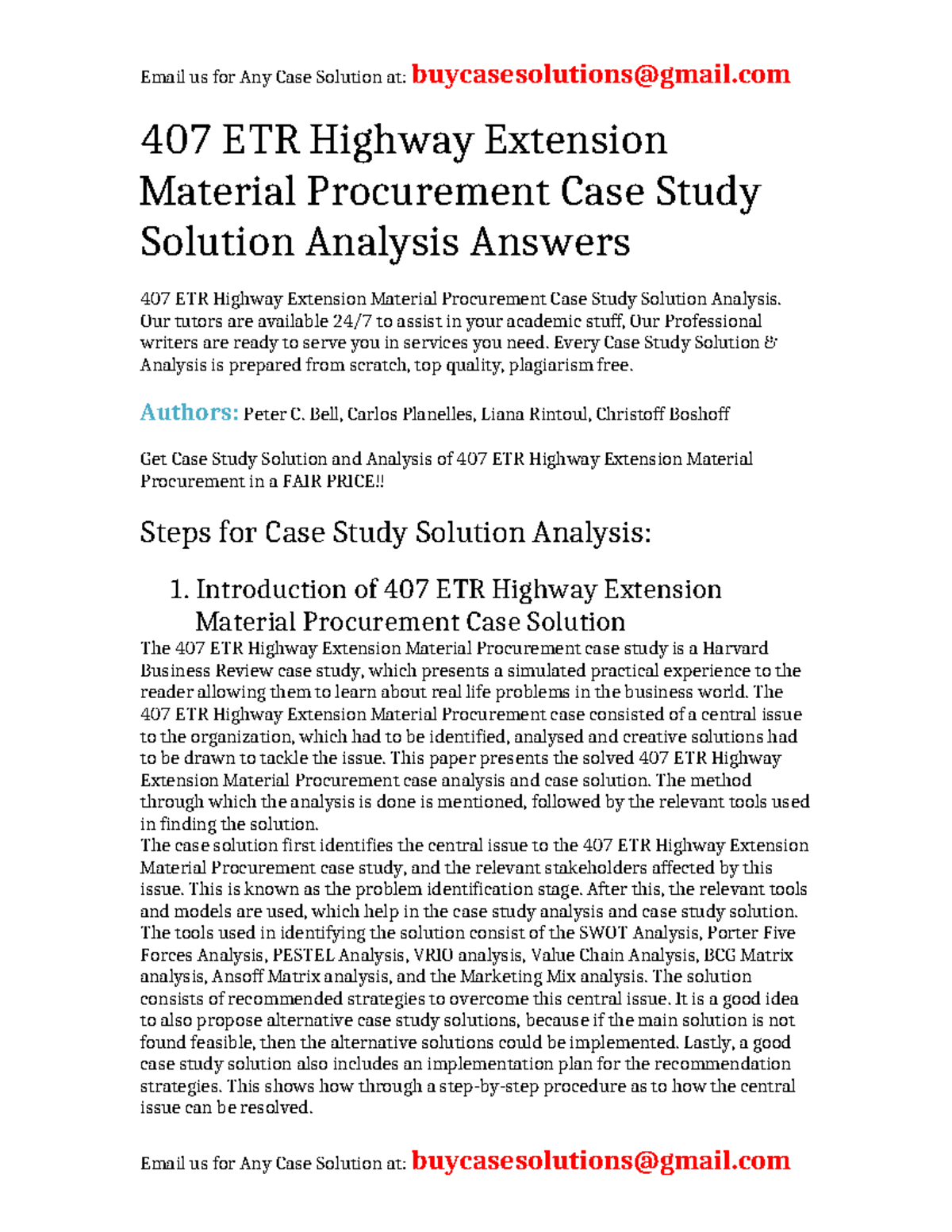 Case Solution 407 ETR Highway Extension Material Procurement - 407 ETR ...