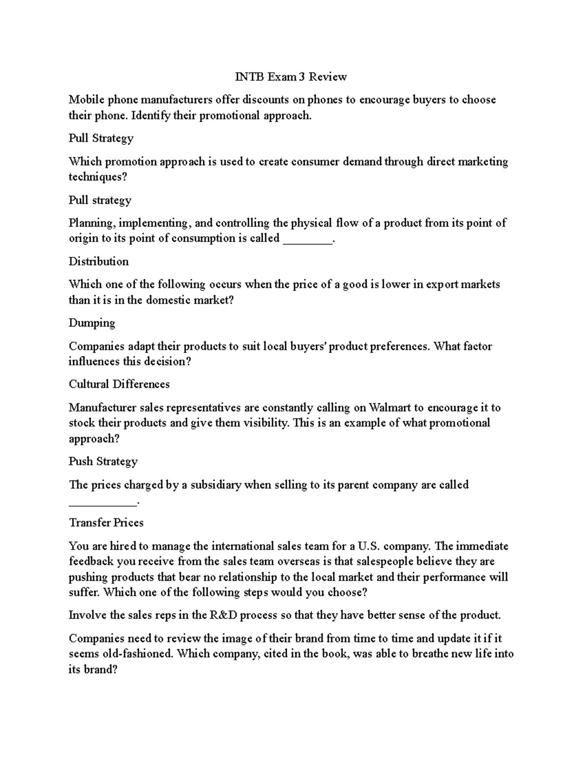 INTB Exam 3 Review - INTB Exam 3 Review Mobile phone manufacturers ...