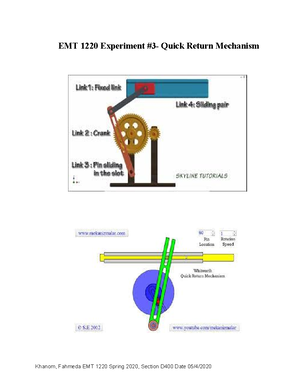 Quick Return Linkage Mechanism Lab Report - EMT 1220 D410 LAB REPORT ...