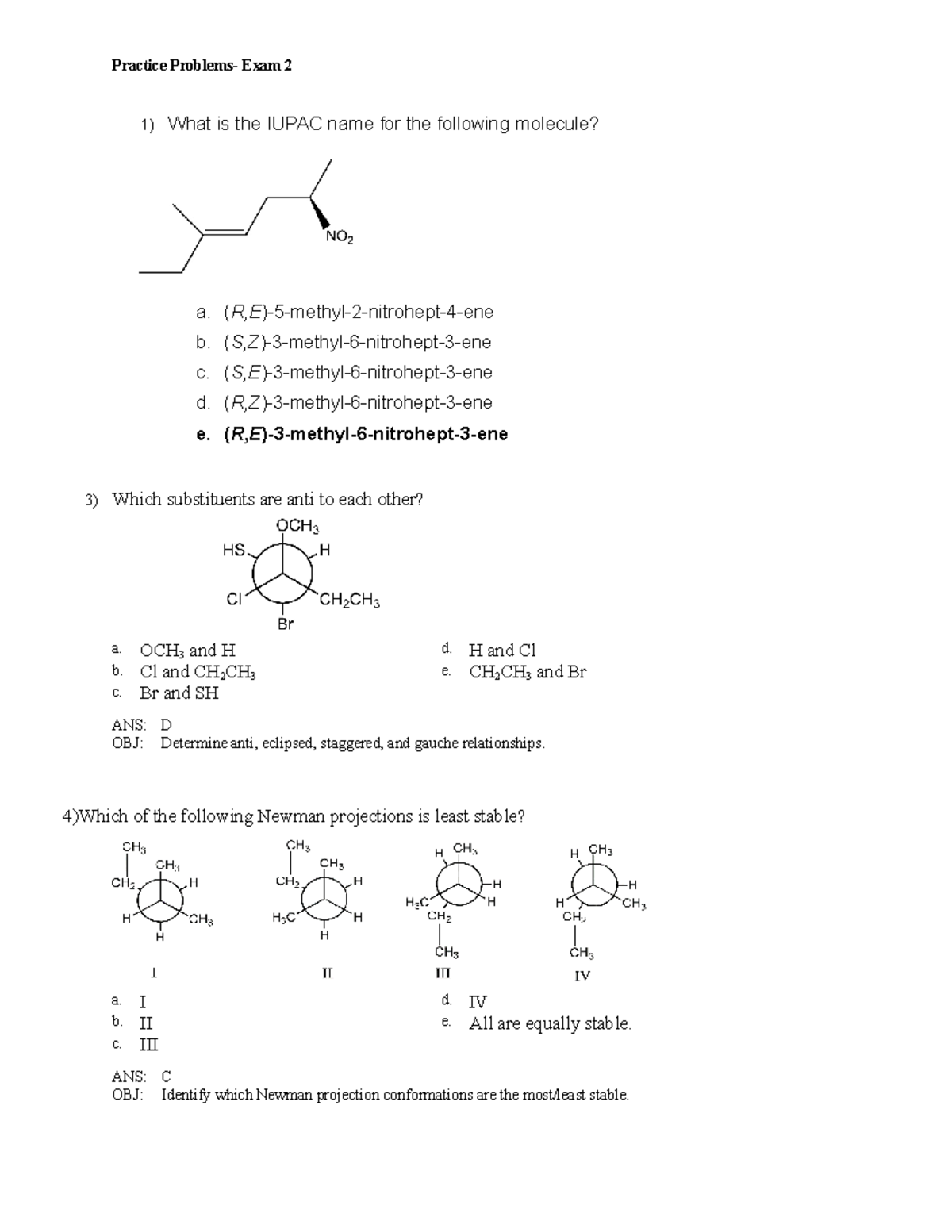 Practice problems - chem - 1) What is the IUPAC name for the following ...