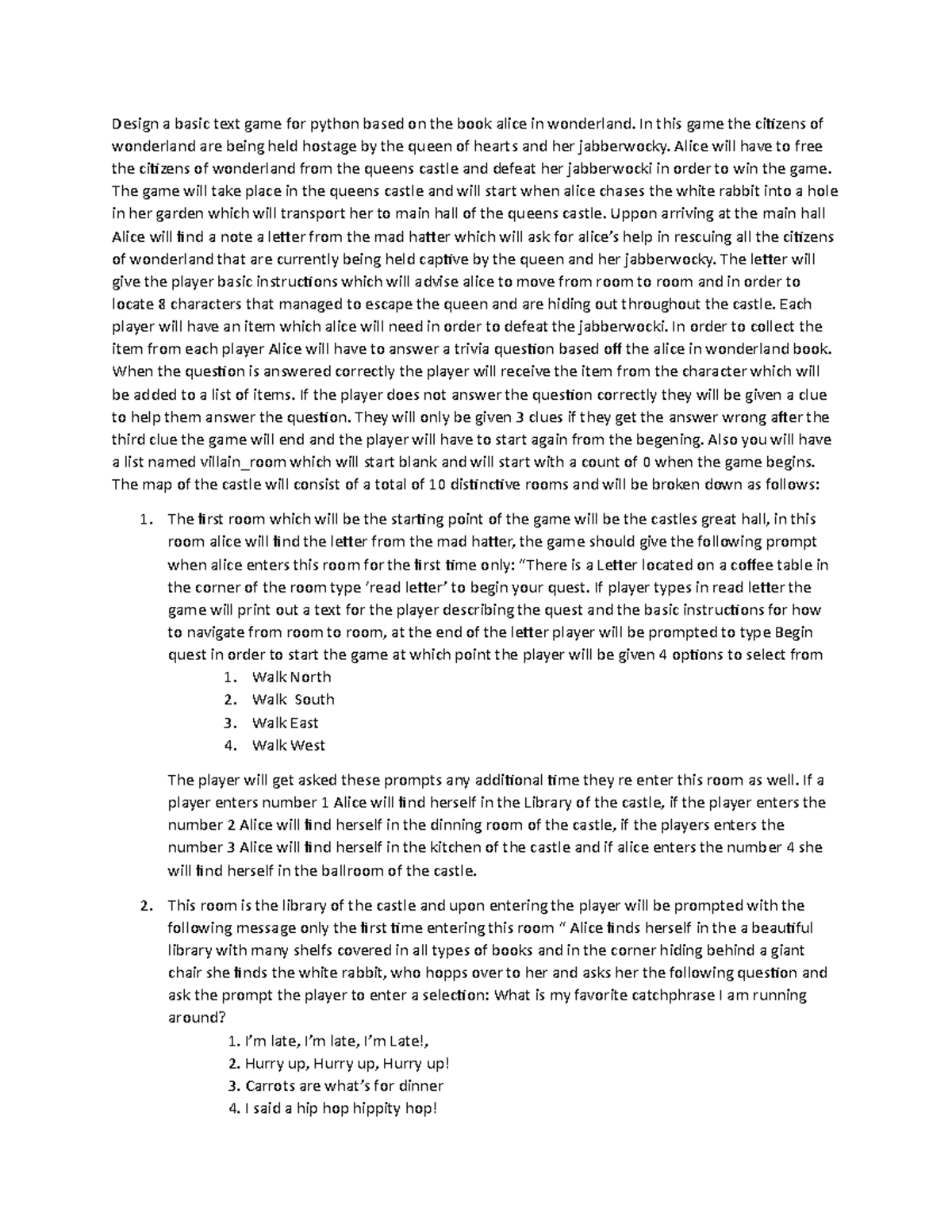 Gamedesignprojectfirstdraftoutline - Design a basic text game for ...