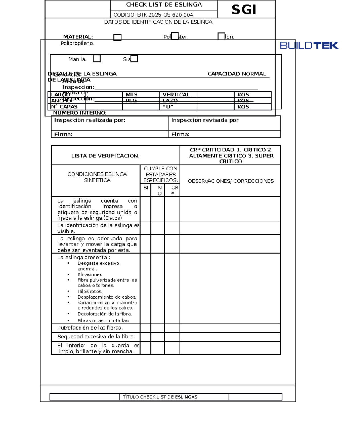 4. BTK-2025-GS-620-004 Check List - Eslingas - - Studocu
