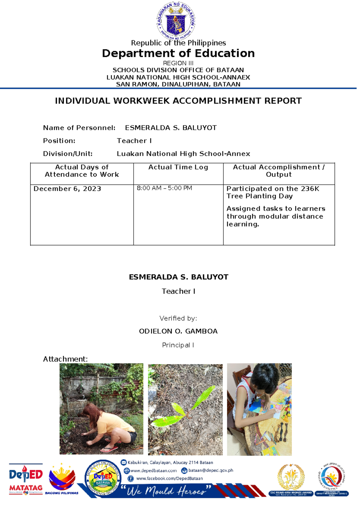 Accomplishment Report - Republic of the Philippines Department of ...