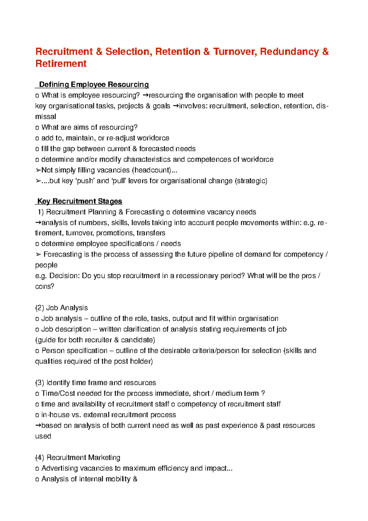 Recruitment & Selection, Retention & Turnover, Redundancy & Retirement ...