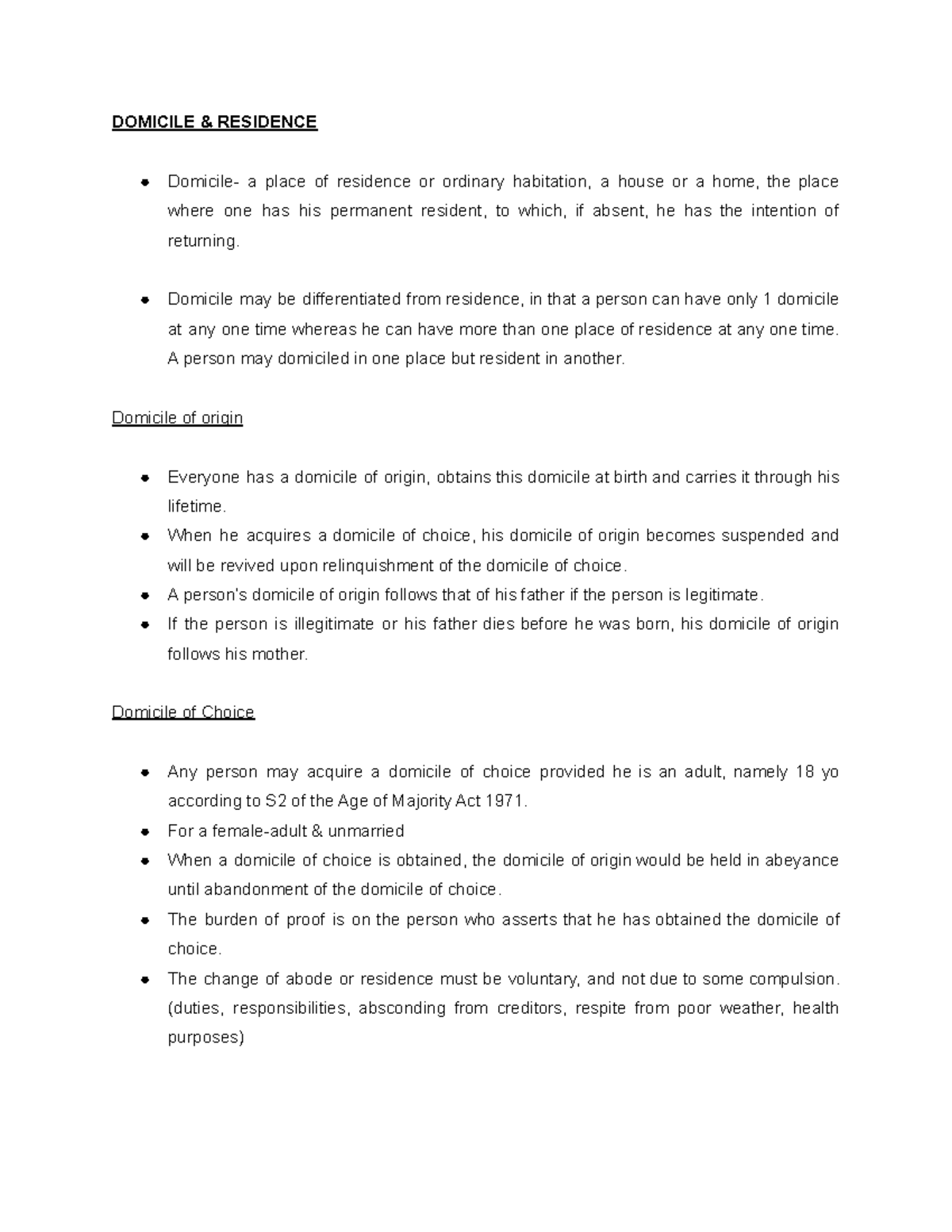 Domicile for family law - DOMICILE & RESIDENCE Domicile- a place of ...