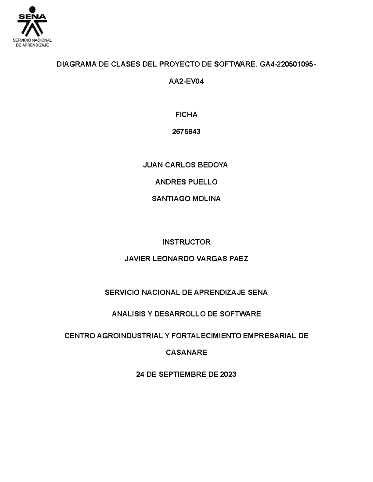 Diagrama de clases del proyecto de software GA4-220501095-AA2-EV04 - DIAGRAMA DE CLASES DEL ...