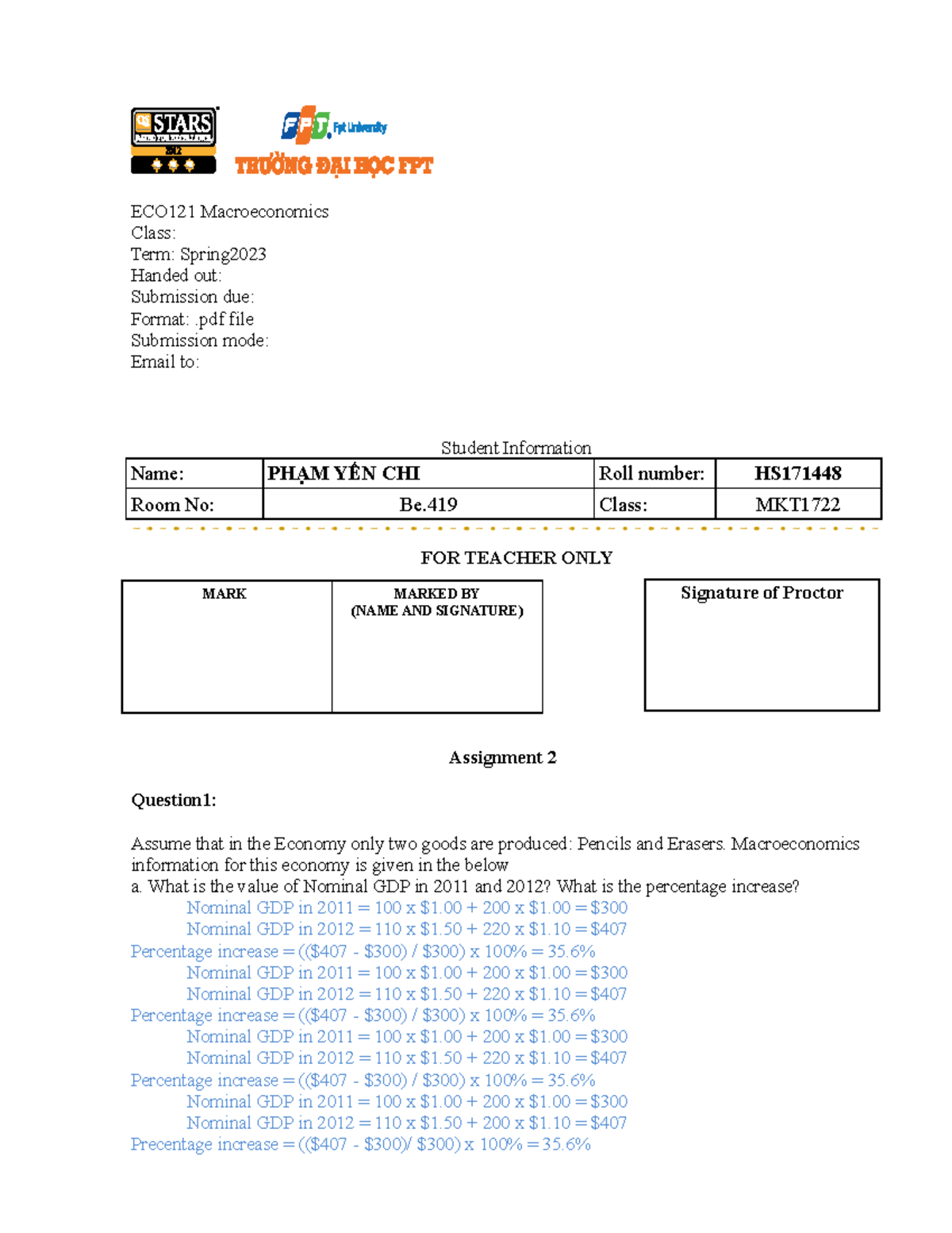 ECO121 Assignment 02 Nguyen Thanh Tam - ECO121 Macroeconomics Class: Term: Spring Handed out ...