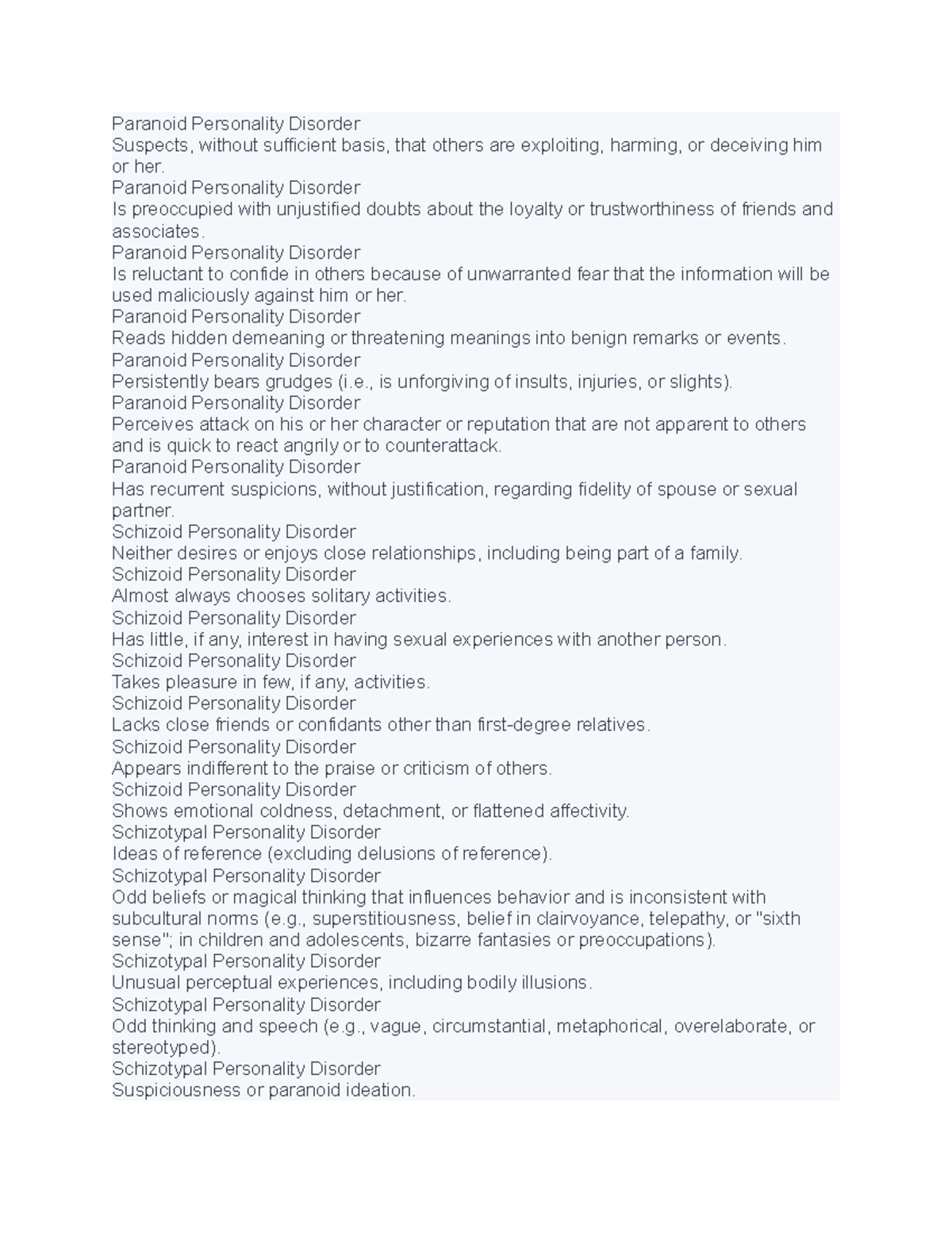 Personality disorders - Paranoid Personality Disorder Suspects, without ...
