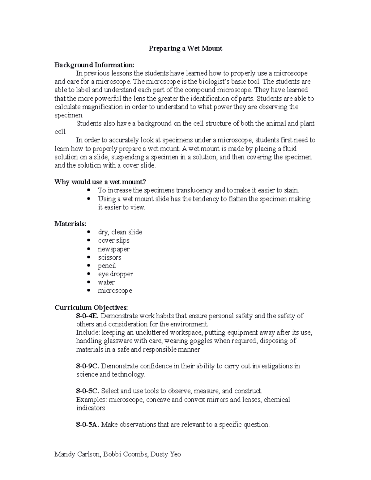 Preparing a Wet Mount - Experimental Skill and Investigation ...
