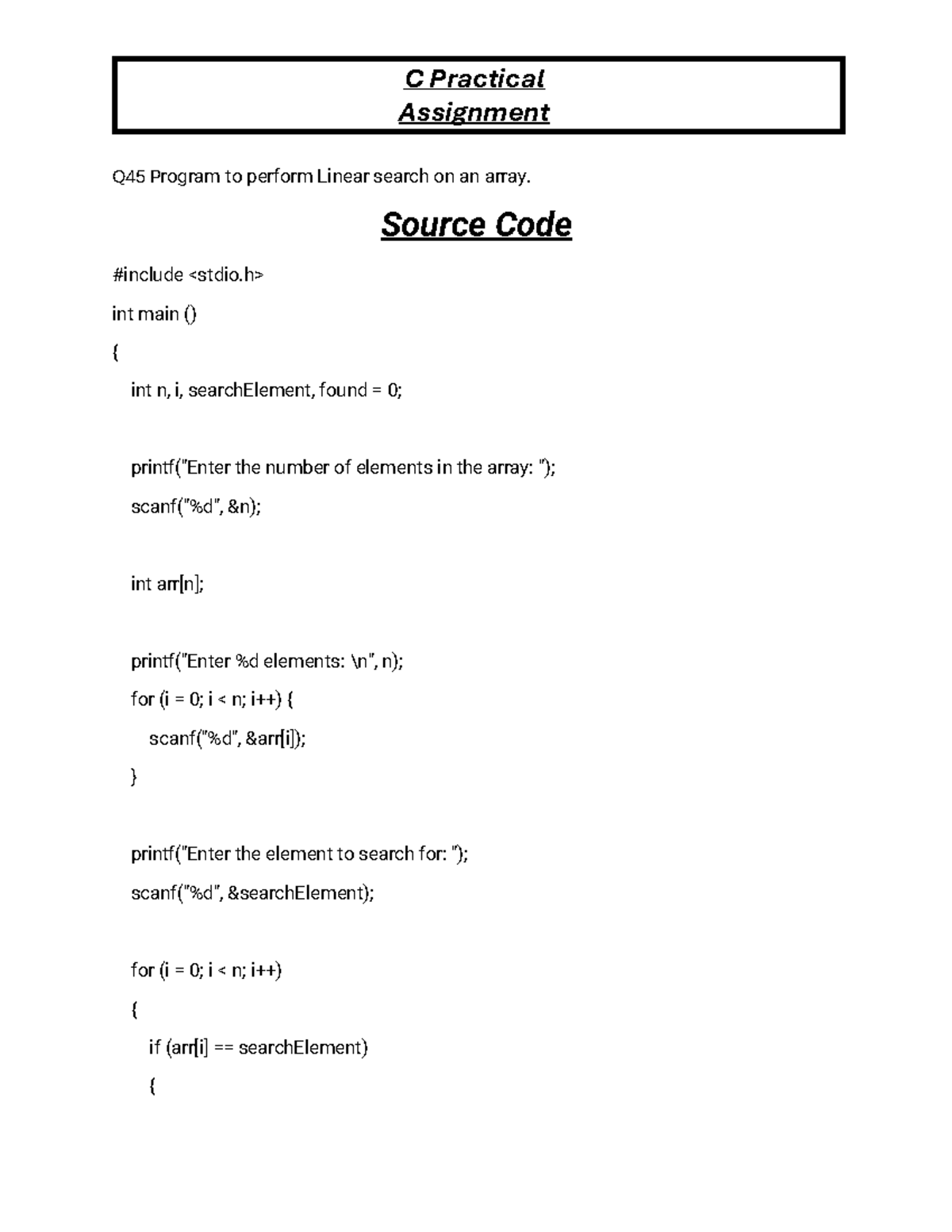 Neerav Roy 1-B 11817702024 (Q45-Q53) - Assignment Q45 Program to perform Linear search on an ...