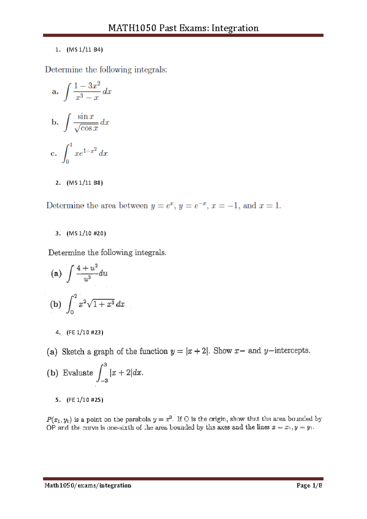 09-intergration - practice question for each topic - 1. (MS 1/11 B4) 2 ...
