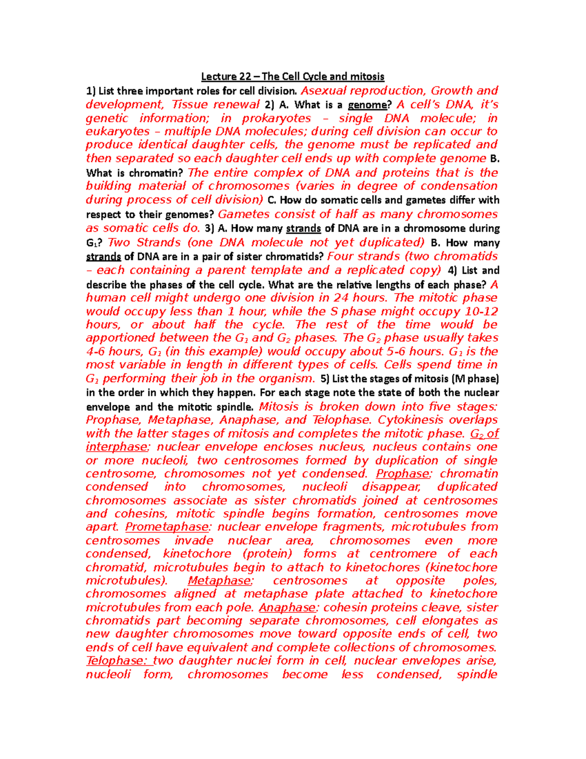 Cell cycle & mitosis - Study guide - Lecture 22 – The Cell Cycle and ...