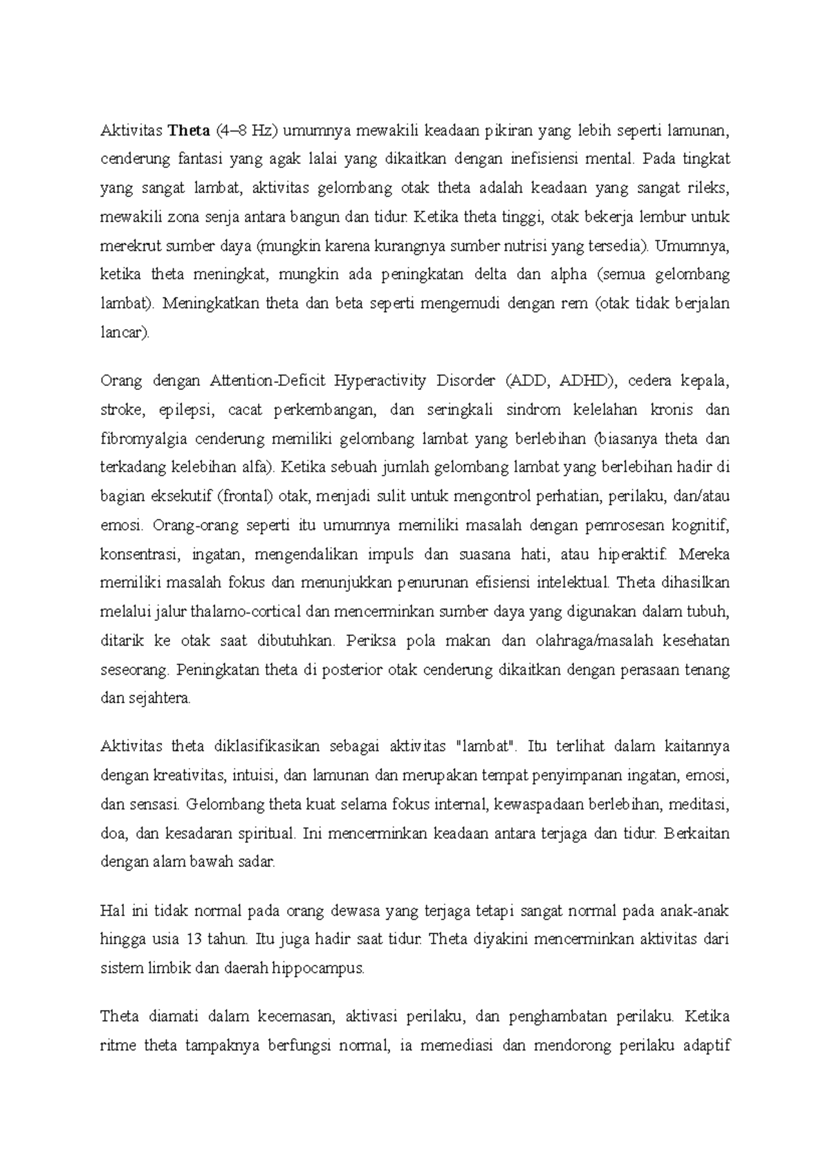 Terjemahan jurnal - Aktivitas Theta (4–8 Hz) umumnya mewakili keadaan ...