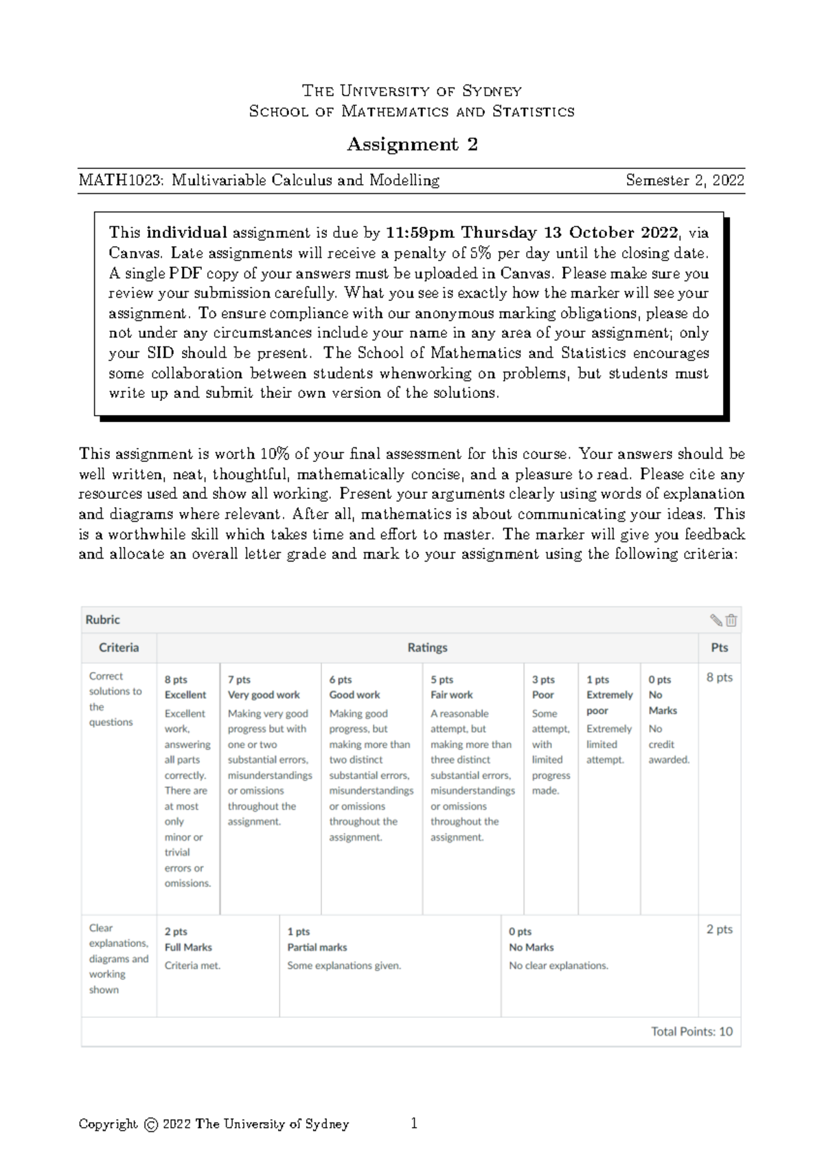 MATH1023 Assignment 2 - The University of Sydney School of Mathematics and Statistics Assignment ...