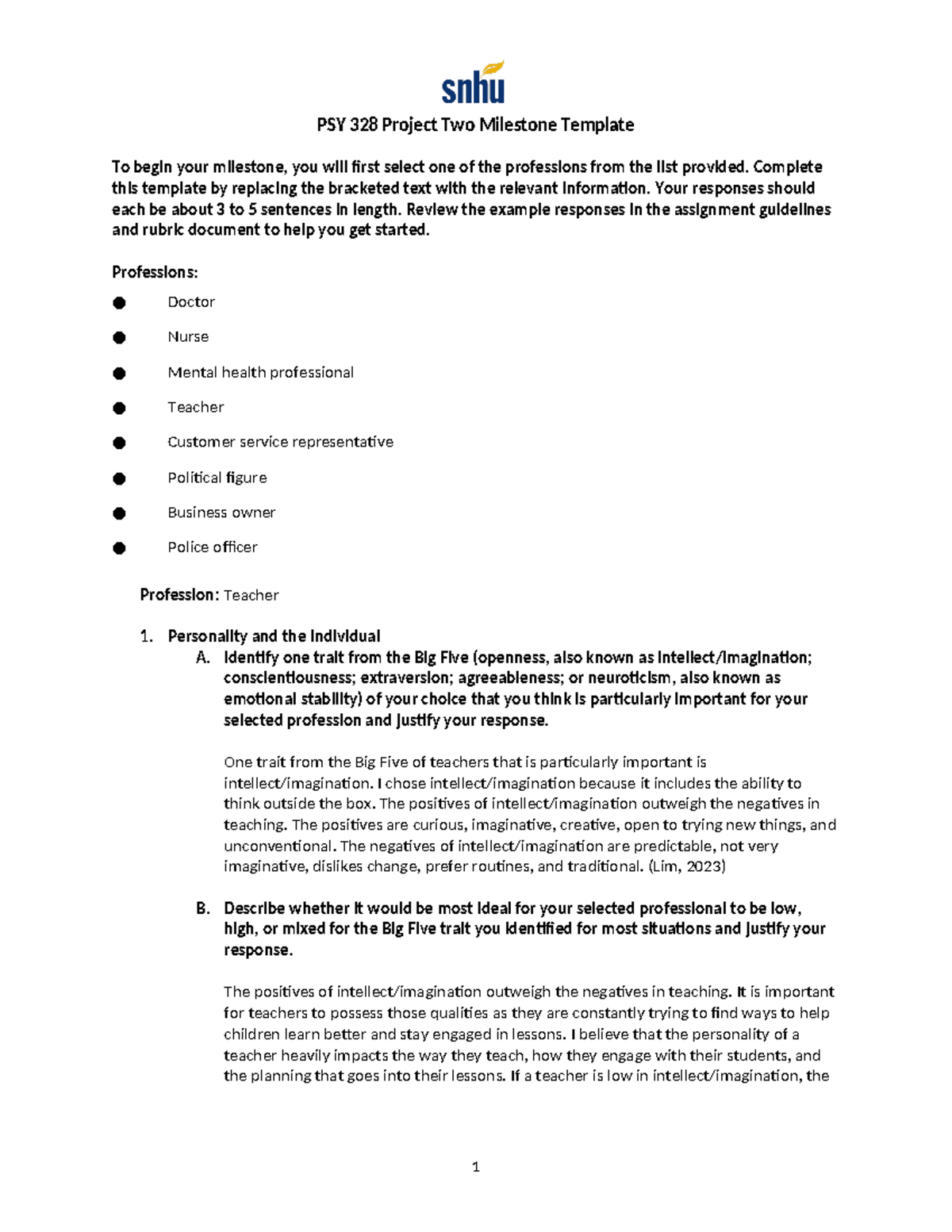 PSY 328 Project Two Milestone Template - Complete this template by ...