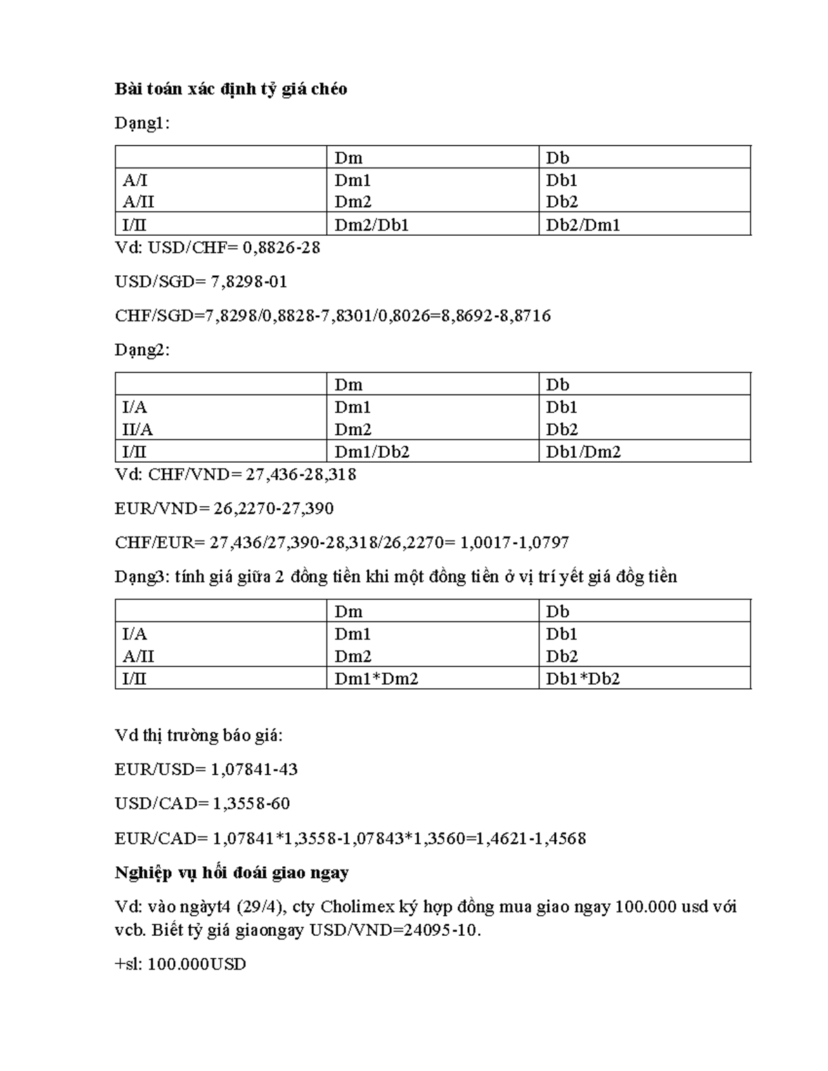 TTQT - thanh toán quốc tế..... \ - Bài toán xác định tỷ giá chéo Dạng1 ...