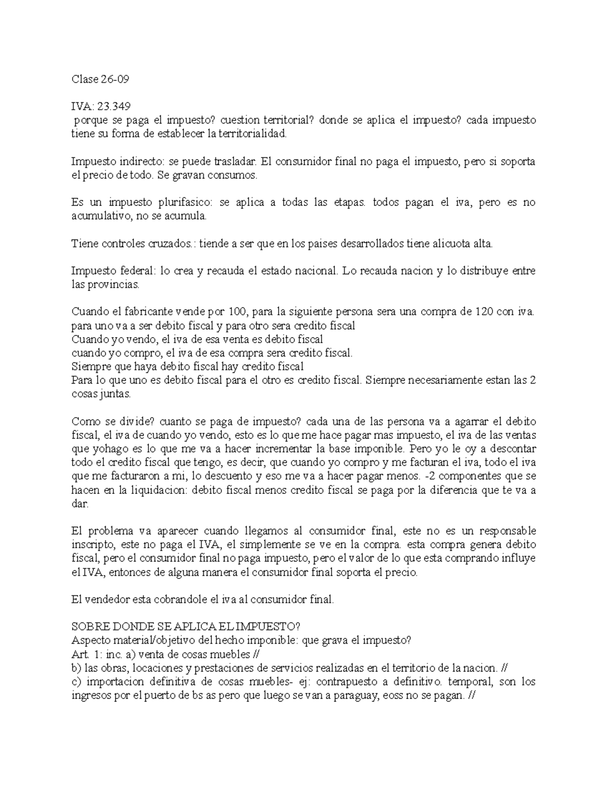 Clase 26-10 - Clase 26- IVA: 23. porque se paga el impuesto? cuestion territorial? donde se ...