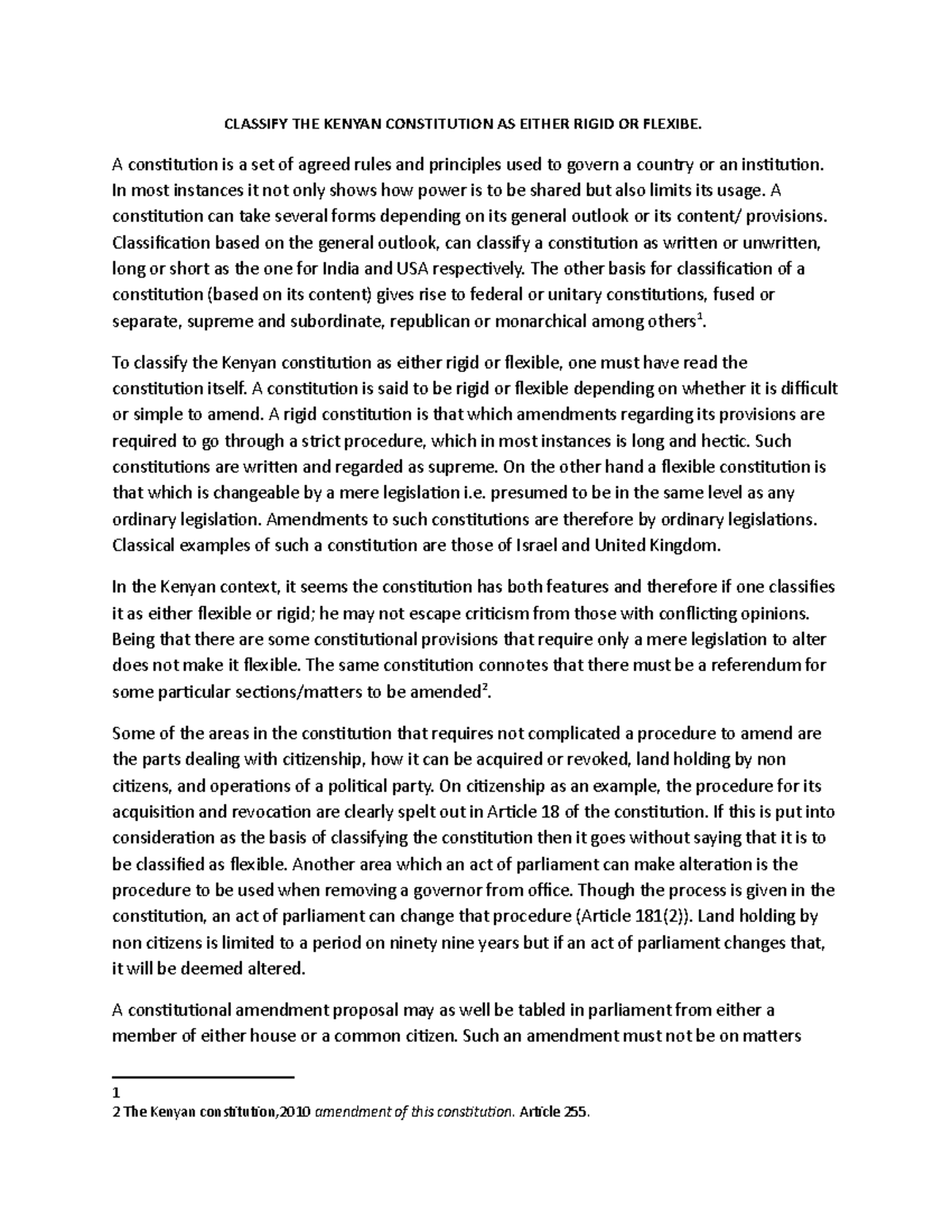 Classify THE Kenyan Constitution AS EITH - CLASSIFY THE KENYAN ...