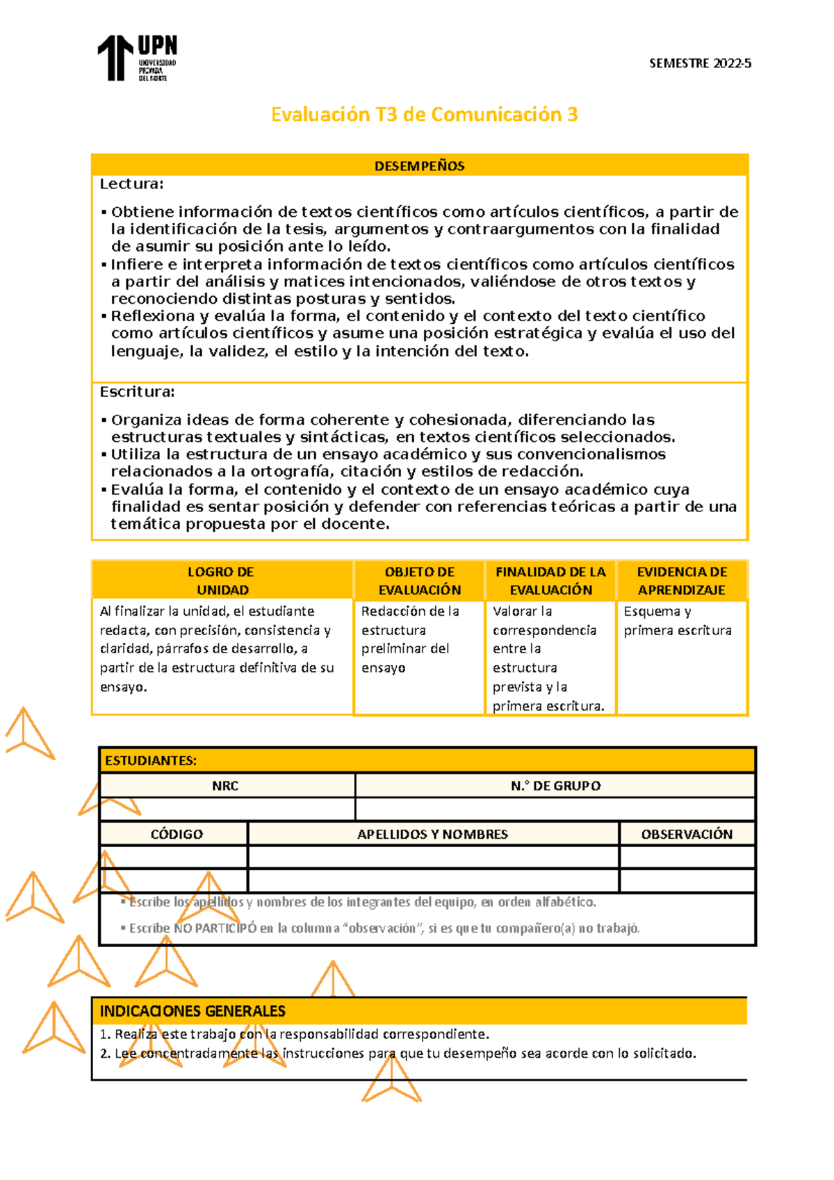 T3 Grupo 5 - trabajo gruppal - Evaluación T3 de Comunicación 3 DESEMPEÑOS Lectura: Obtiene - Studocu