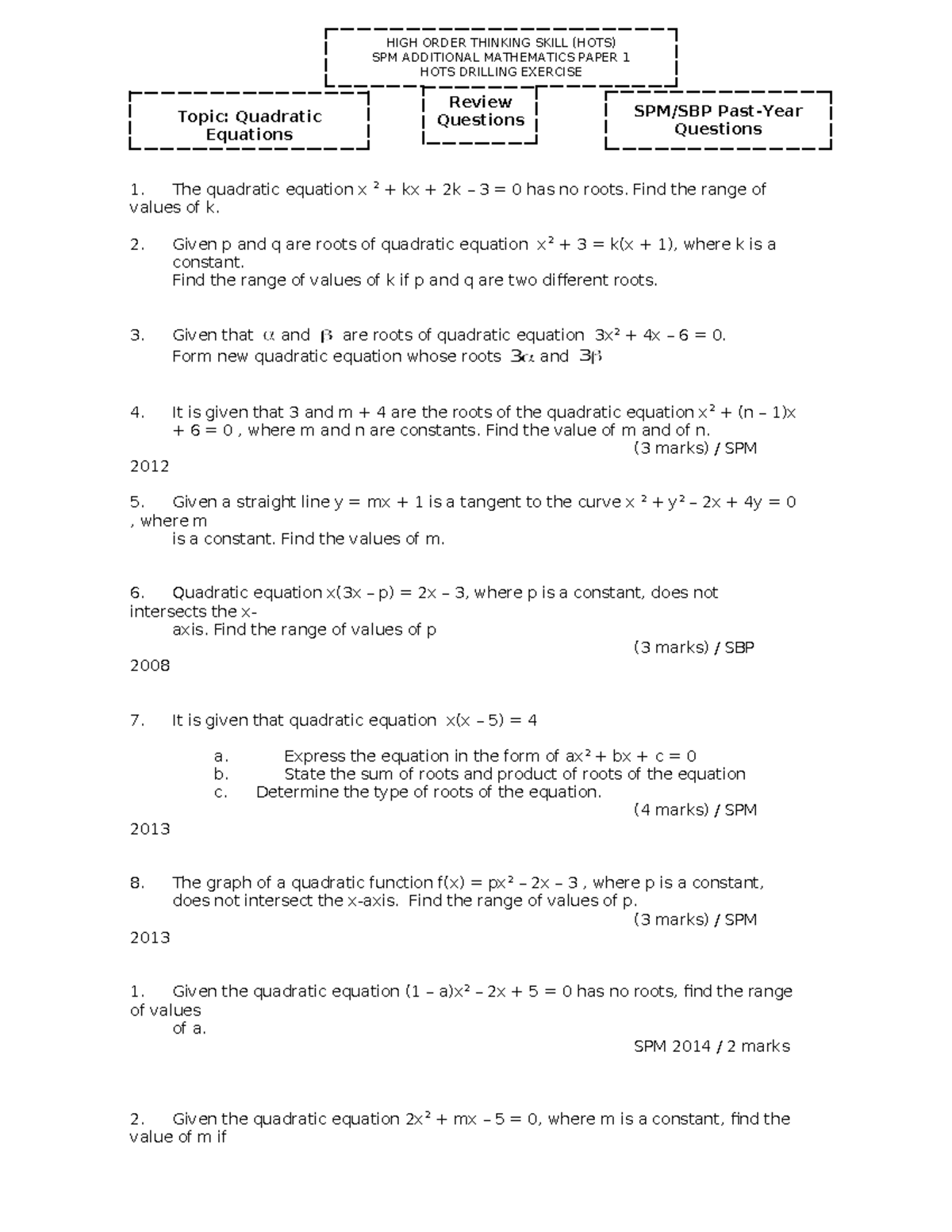 401143011 add maths quadratic equation form 4 chapter 2 - 1. The ...