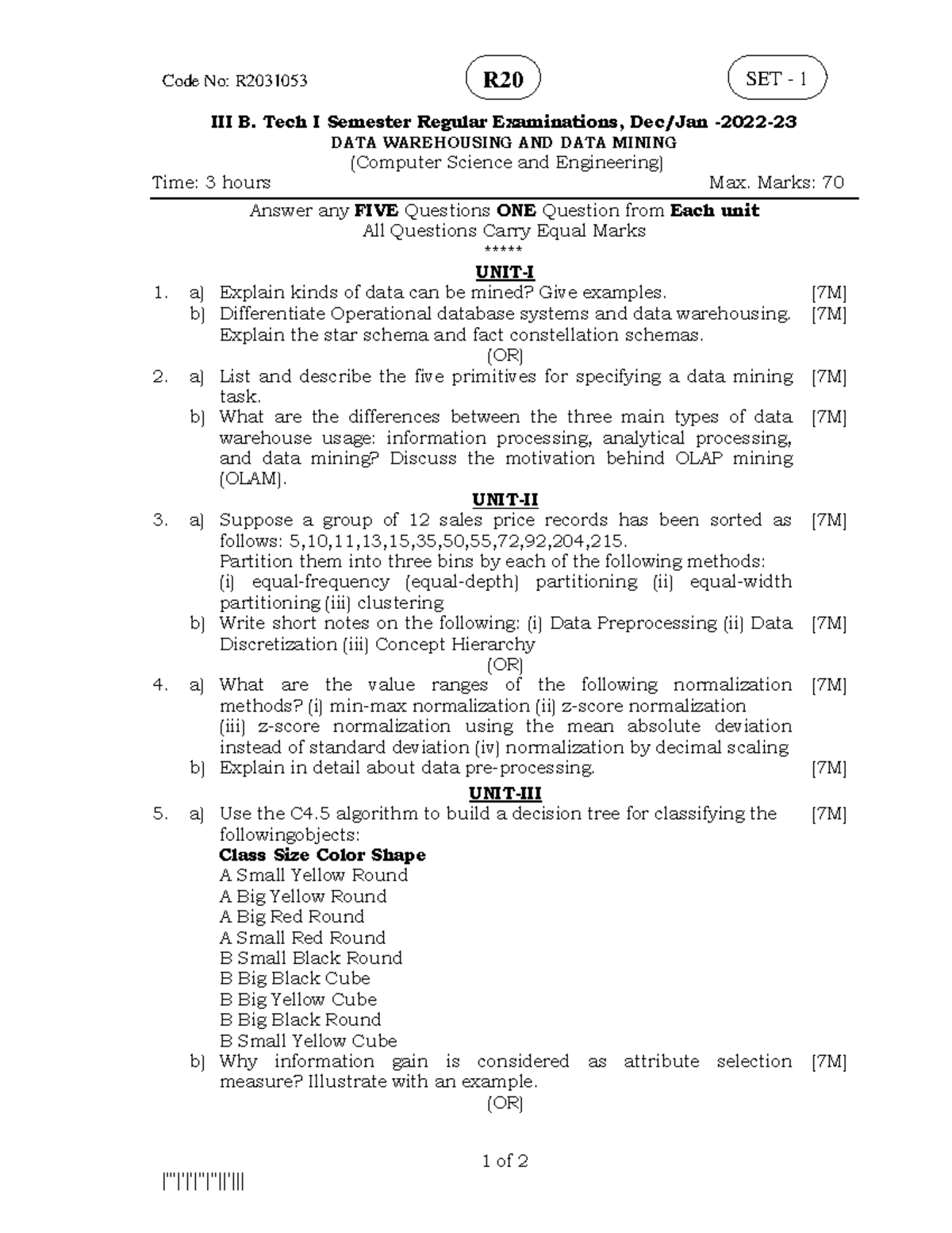 DATA- Warehousing-AND-DATA- Mining-JAN-2023 - III B. Tech I Semester Regular Examinations, Dec ...