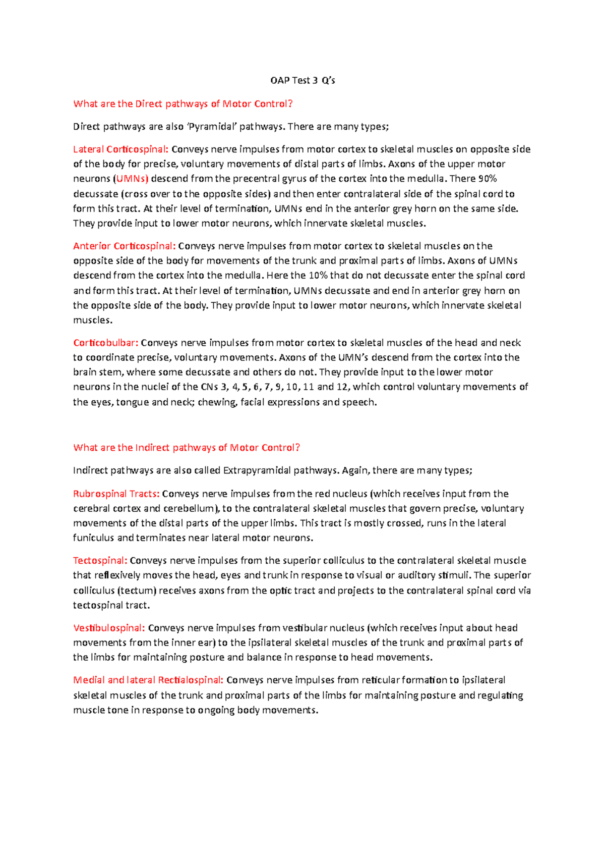 Ophthalmic Anatomy and Physiology B - Class test 3 Revision Questions ...