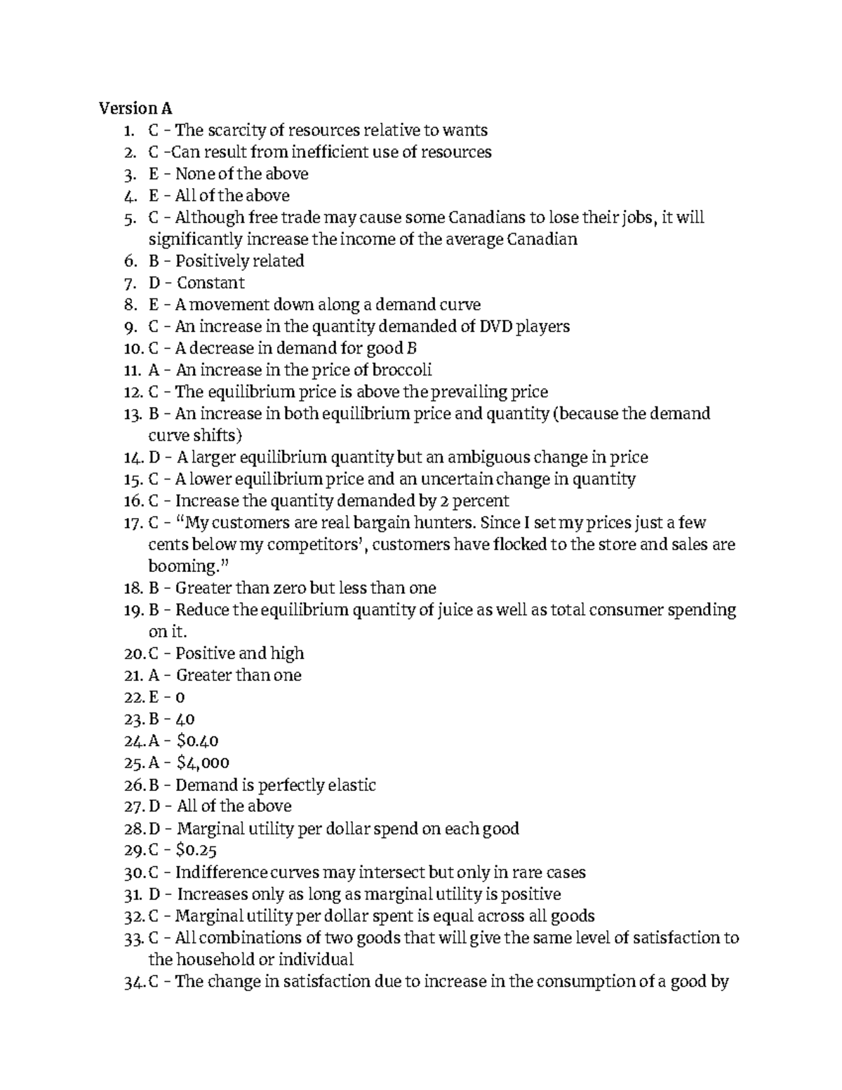 April 2 - Review Notes - Version A 1. C - The scarcity of resources ...