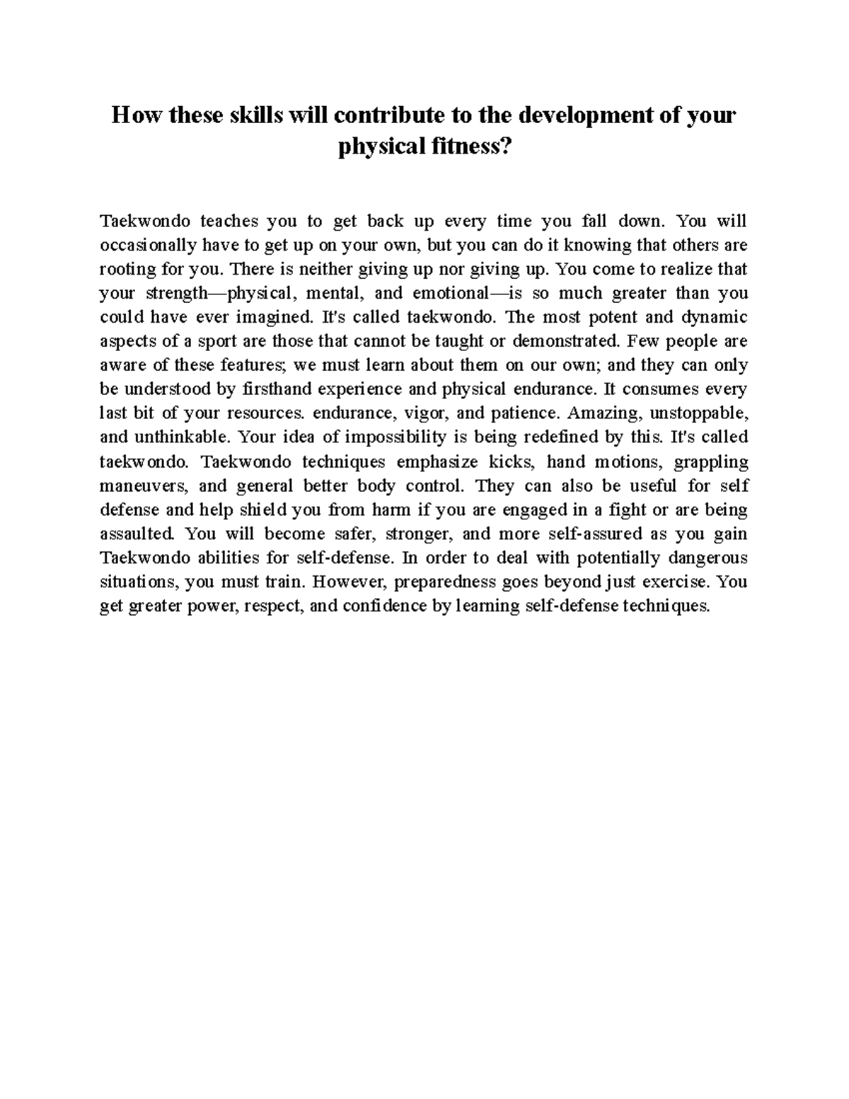 Pathfit Reflection - Copy - How these skills will contribute to the ...