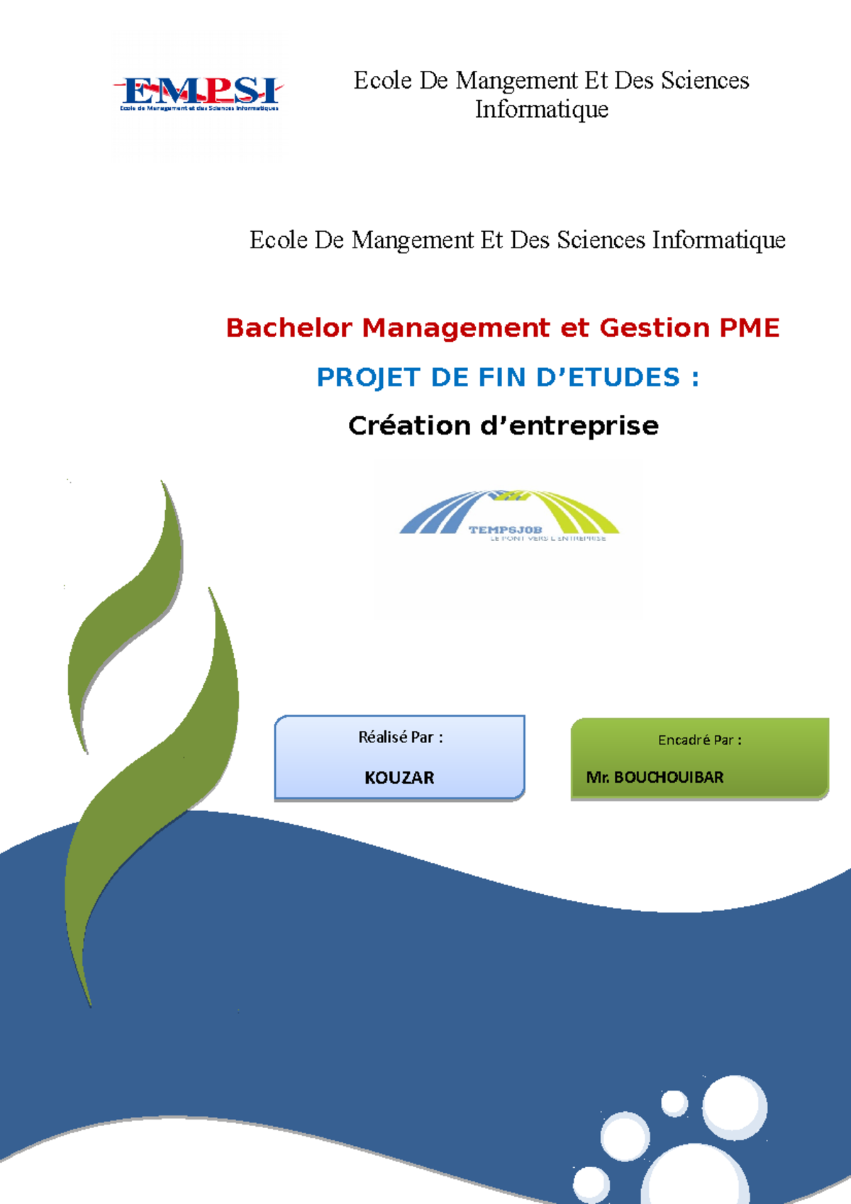 PFE LMPO Création D'entreprise - Tempsjob final - Ecole De Mangement Et ...