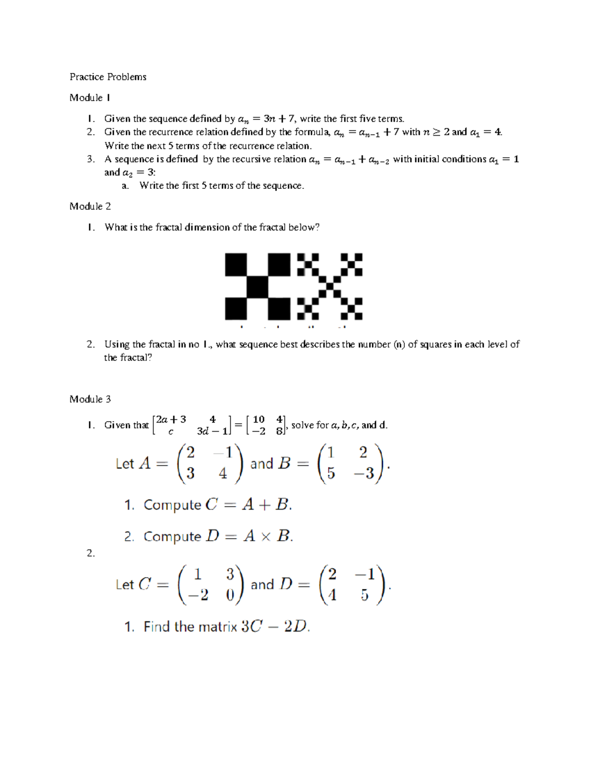 Practice Problems - PDF format - Practice Problems Module 1 1. Given ...