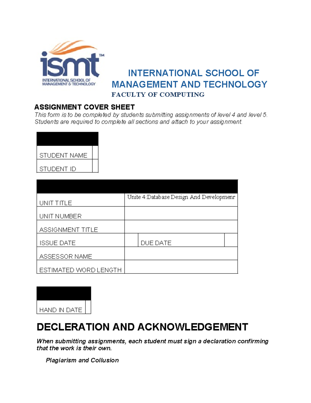 Database assignment Ritika SAH - INTERNATIONAL SCHOOL OF MANAGEMENT AND ...