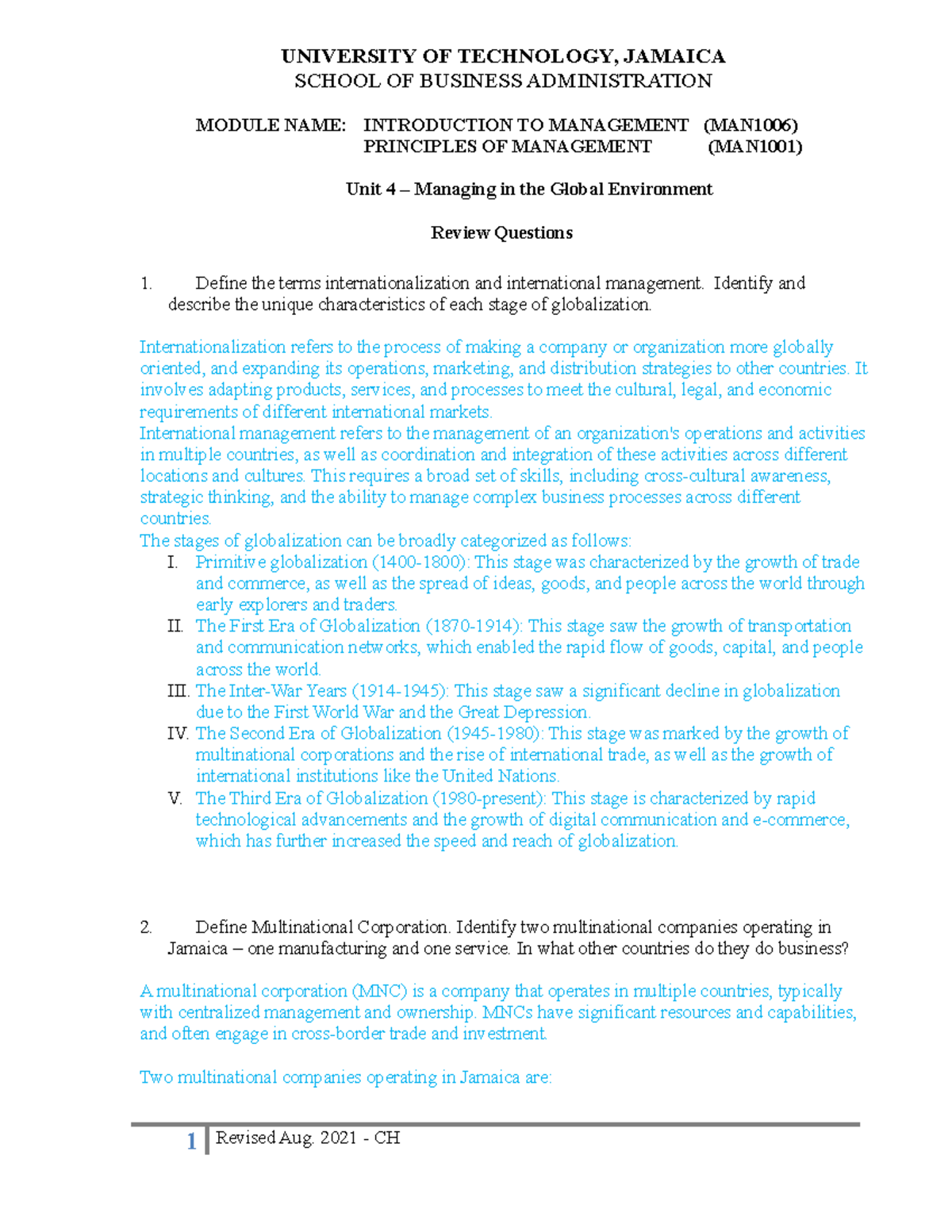 ITM UNIT 4 Tutorial Sheet - UNIVERSITY OF TECHNOLOGY, JAMAICA SCHOOL OF ...