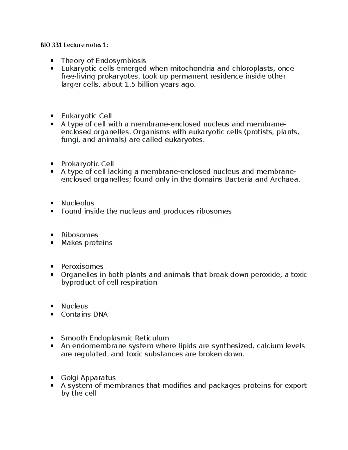 BIO 331 Lecture notes 1 - BIO 331 Lecture notes 1: Theory of ...